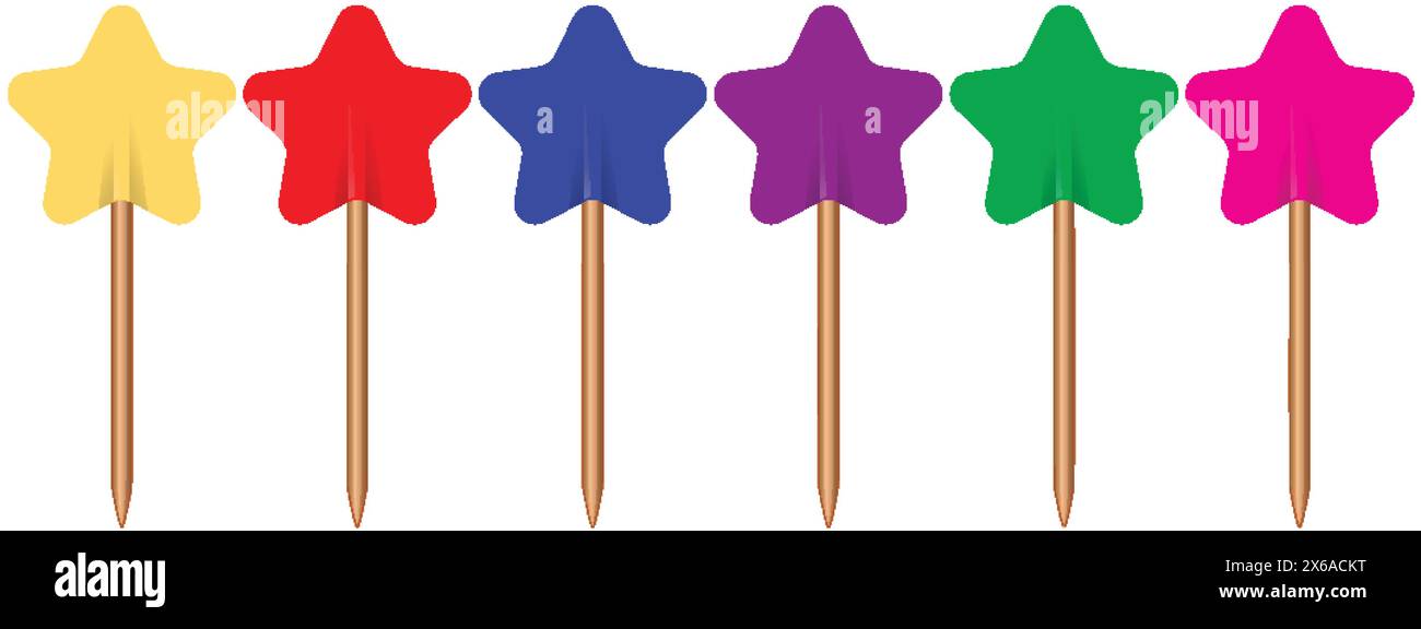 Five vibrant star-shaped push pins in a row Stock Vector Image & Art ...