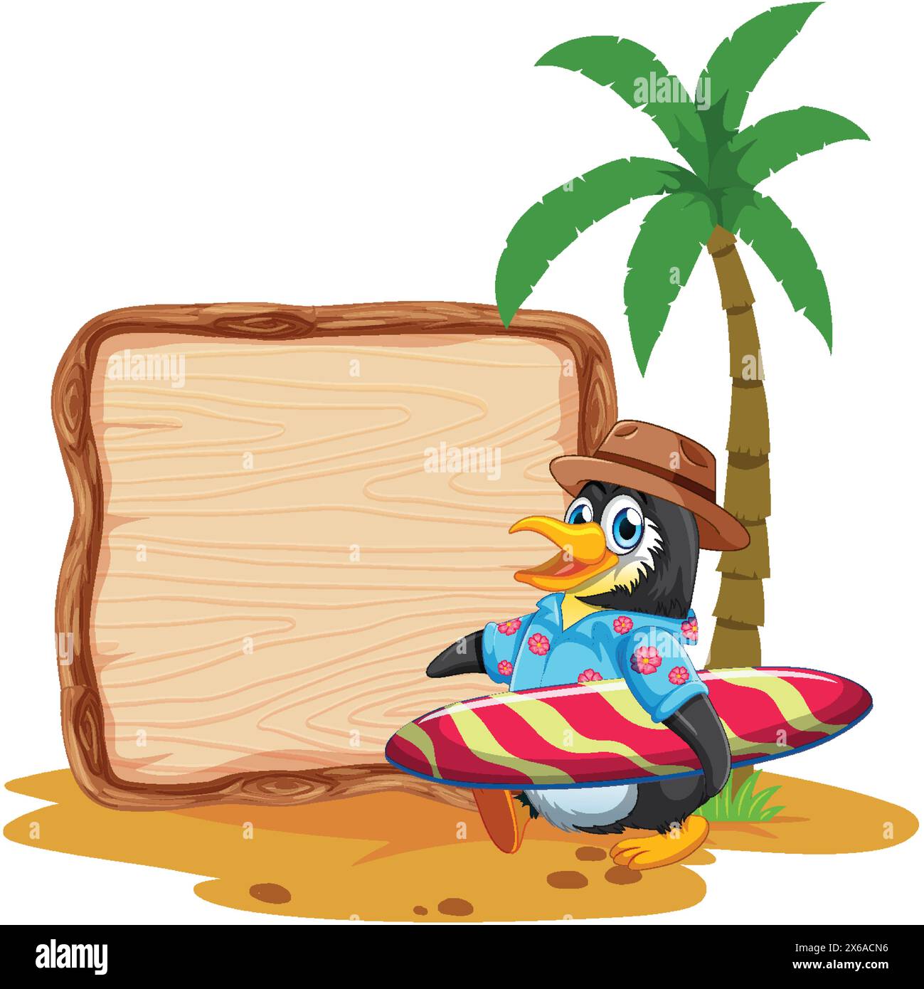 Cartoon duck in beach attire by wooden sign Stock Vector Image & Art ...