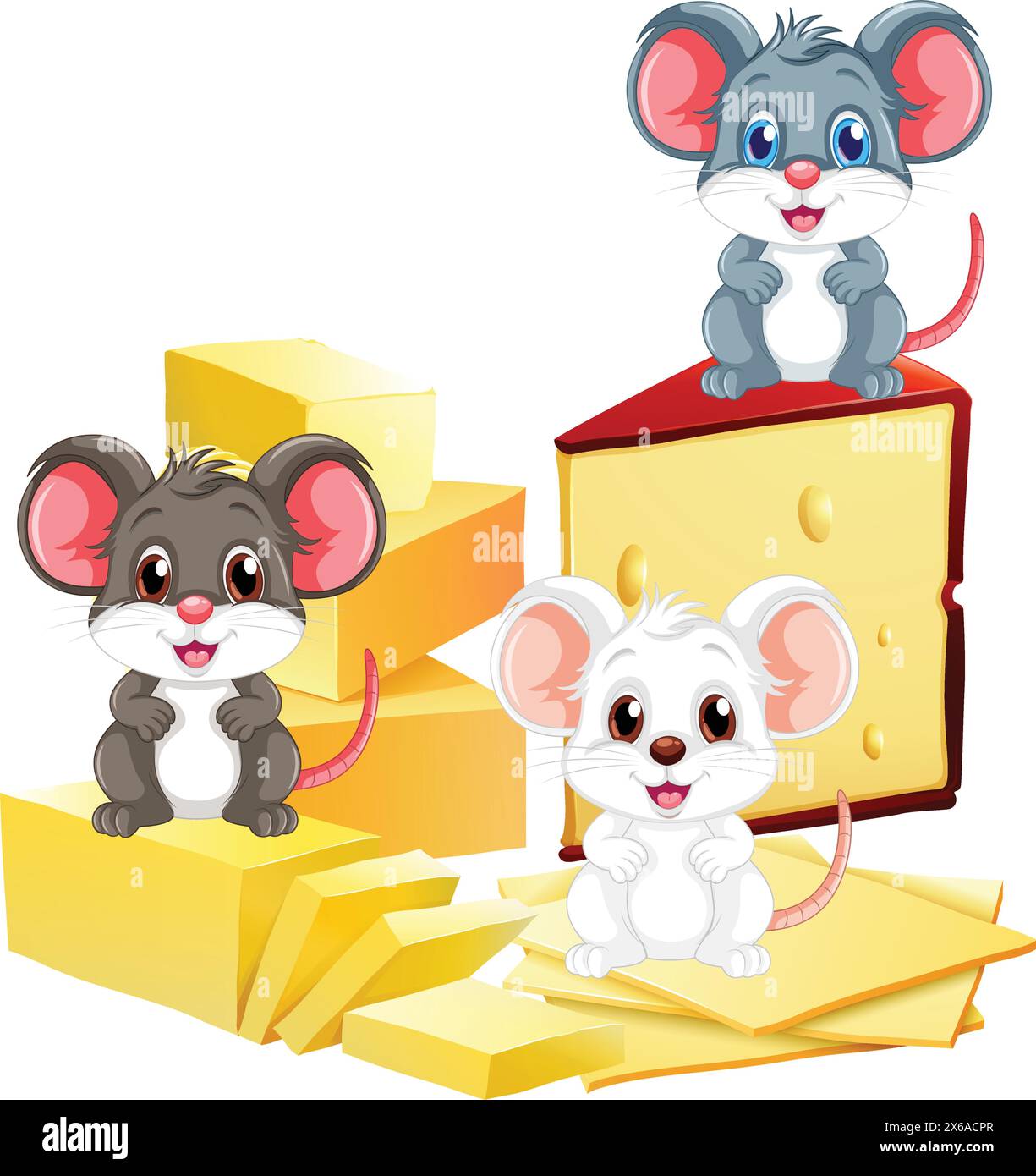 Three cute mice enjoying large cheese blocks Stock Vector Image & Art ...