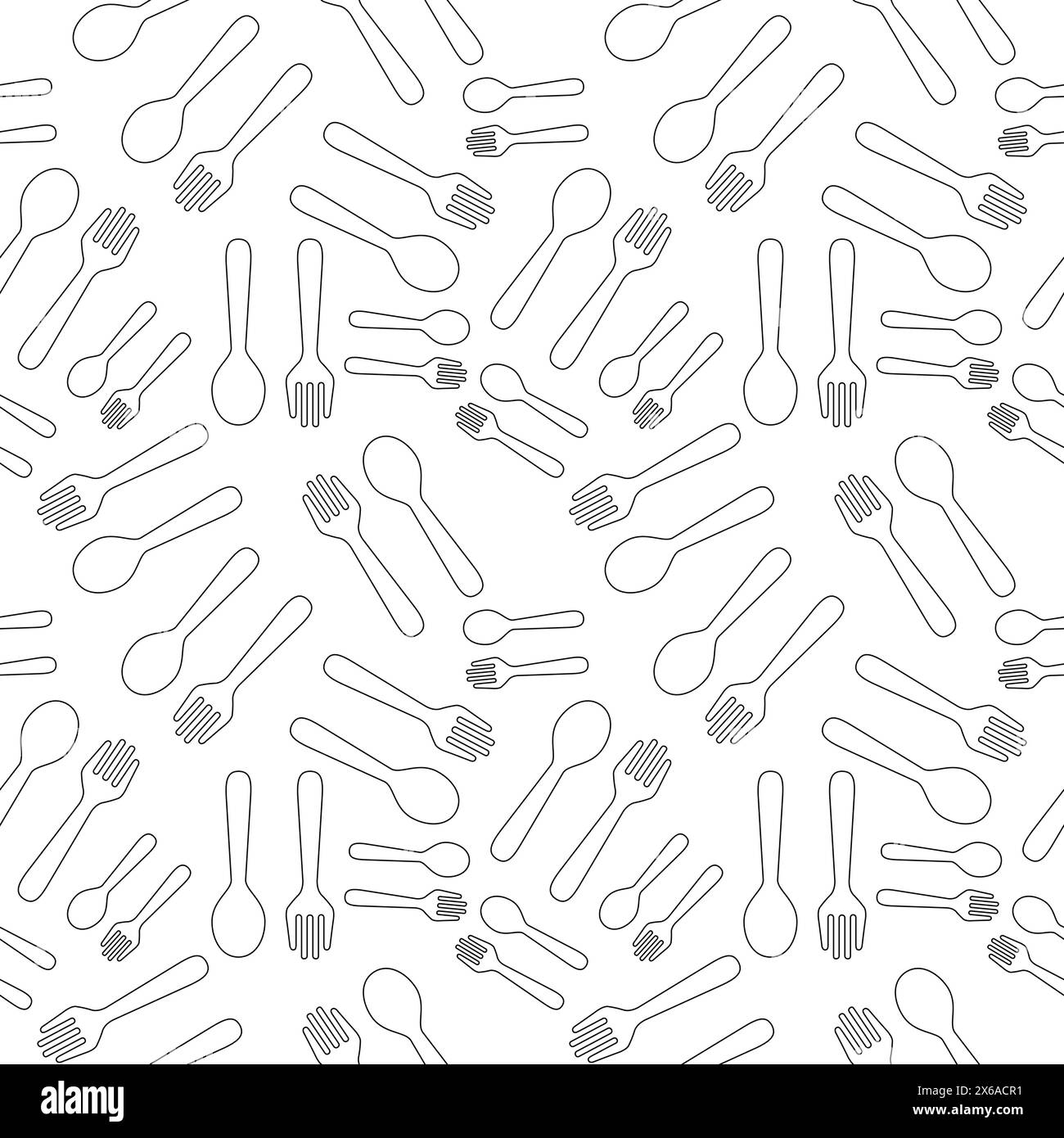 spoon and fork seamless outline pattern with black and white color ...
