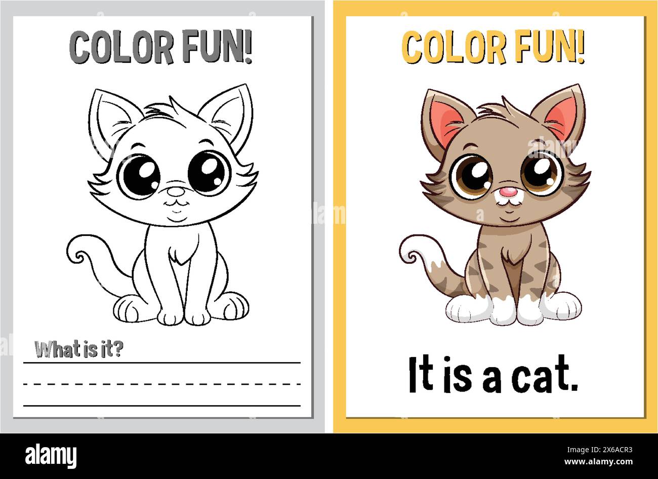 Coloring and learning activity with cute cat illustrations Stock Vector ...