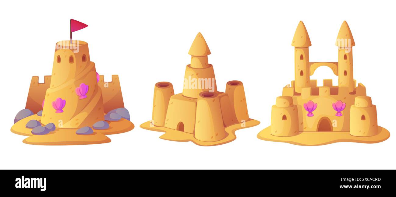 Beach sandcastle toy in summer to play near sea cartoon. Cute sand ...