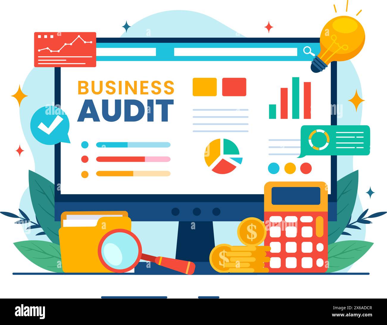 Business Audit Documents Vector Illustration with Charts, Accounting ...