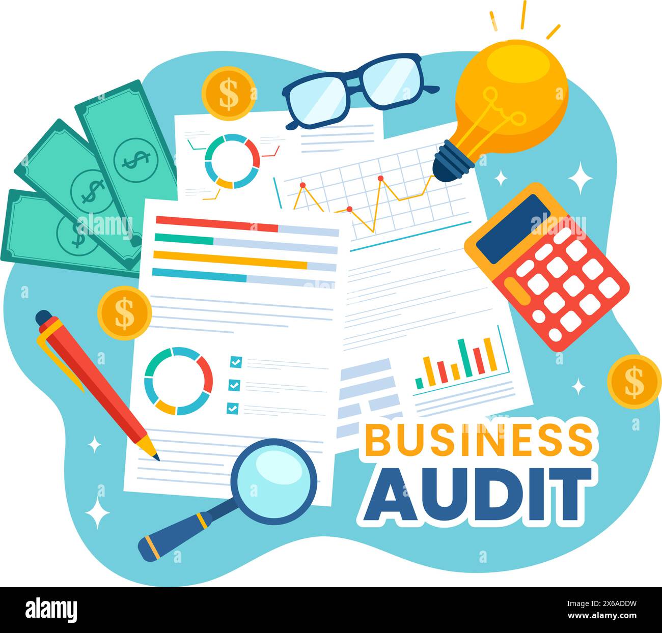 Business Audit Documents Vector Illustration with Charts, Accounting ...