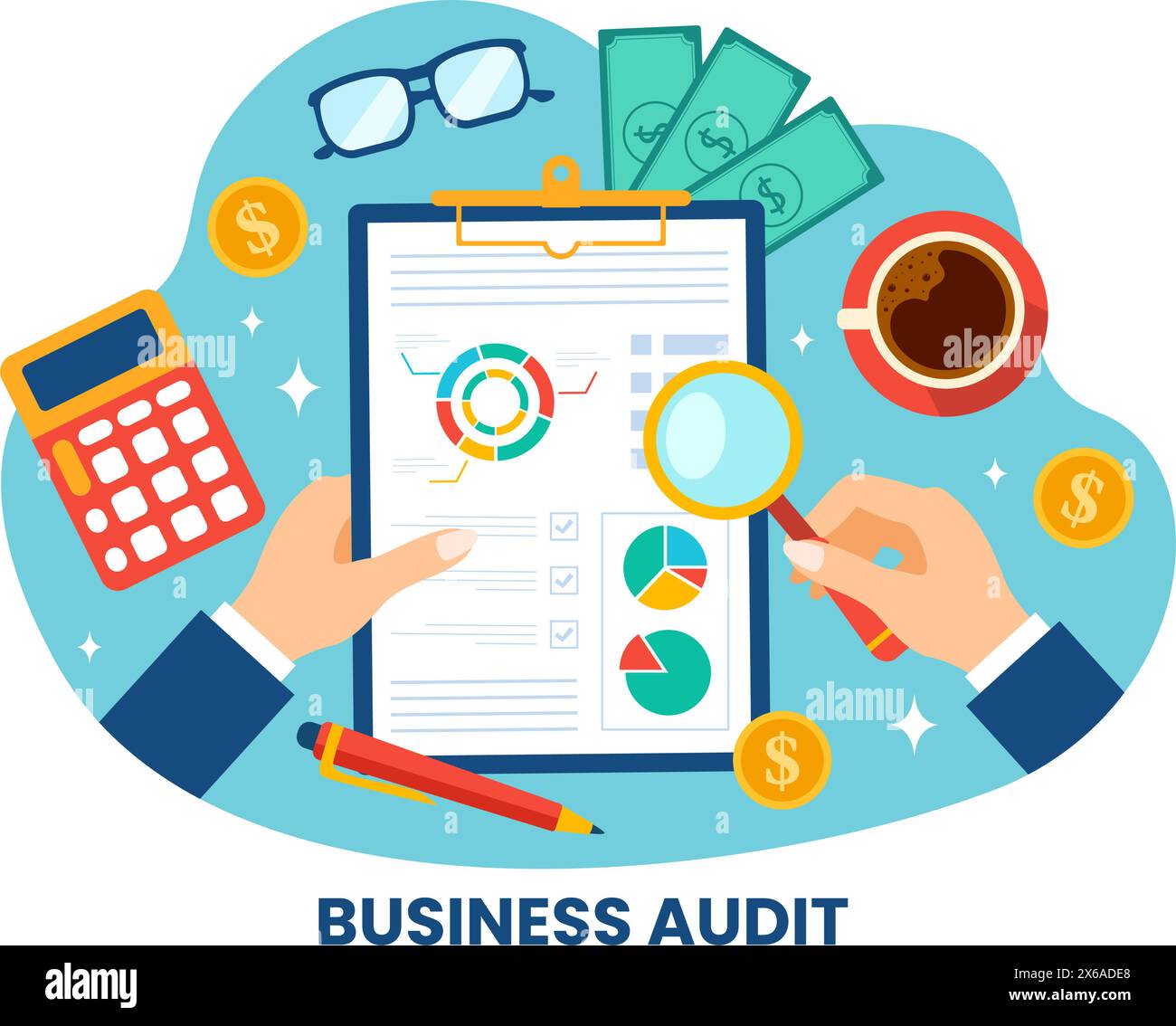 Business Audit Documents Vector Illustration with Charts, Accounting ...
