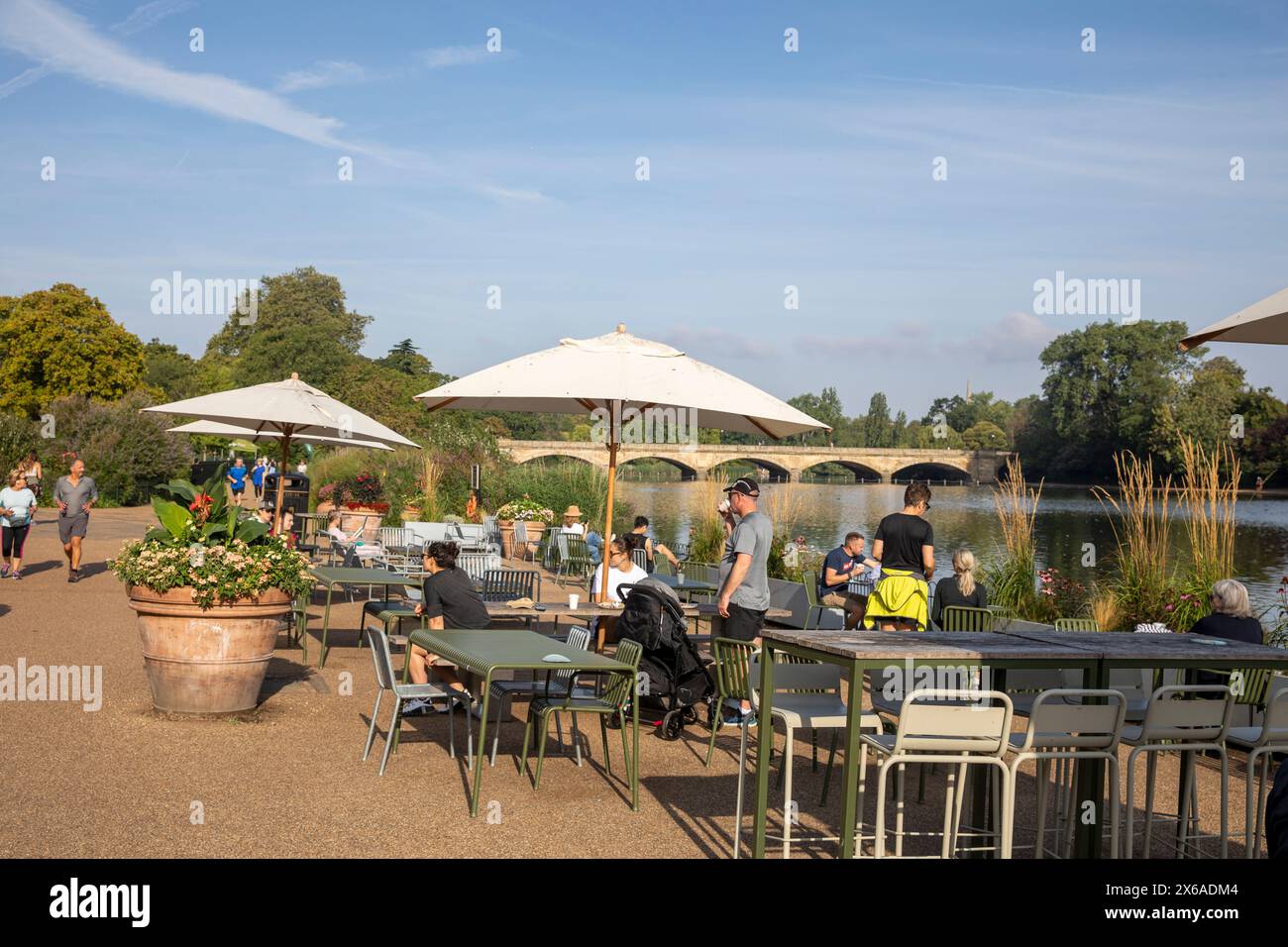 Hyde Park London the Serpentine lido cafe on sunny September morning ...