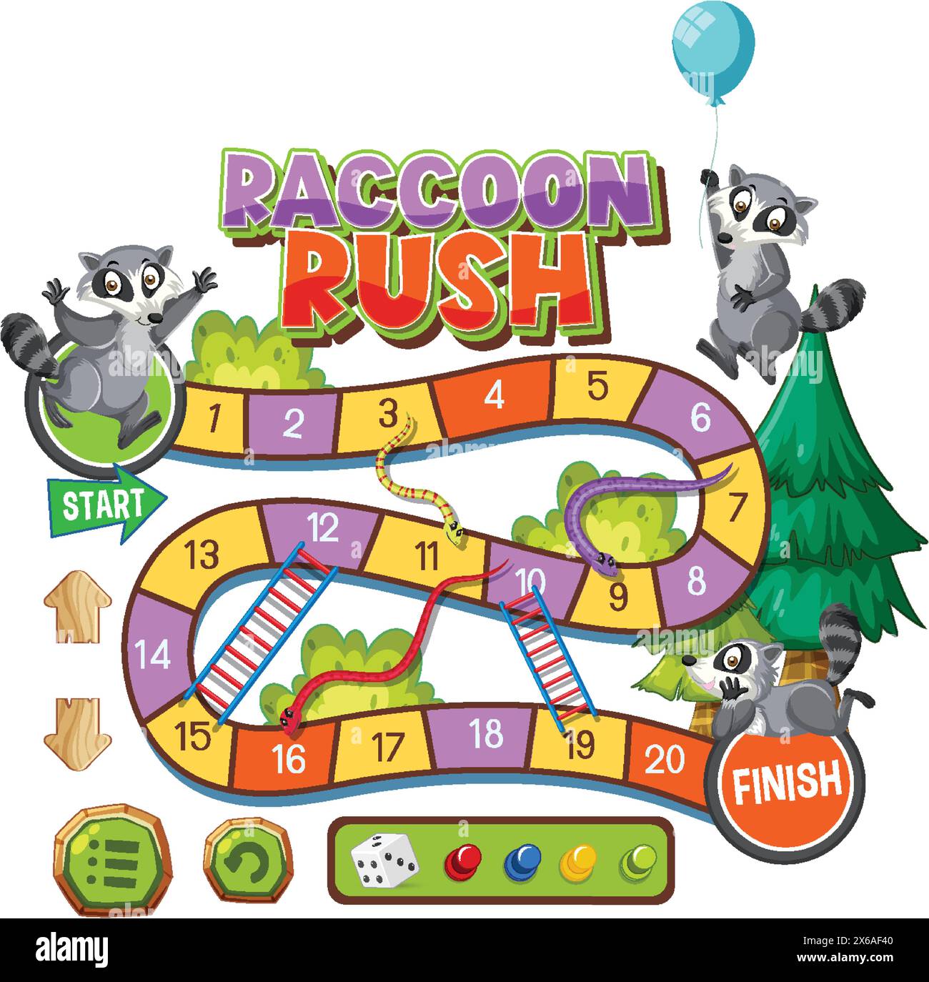 Colorful board game with raccoons and playful elements Stock Vector ...