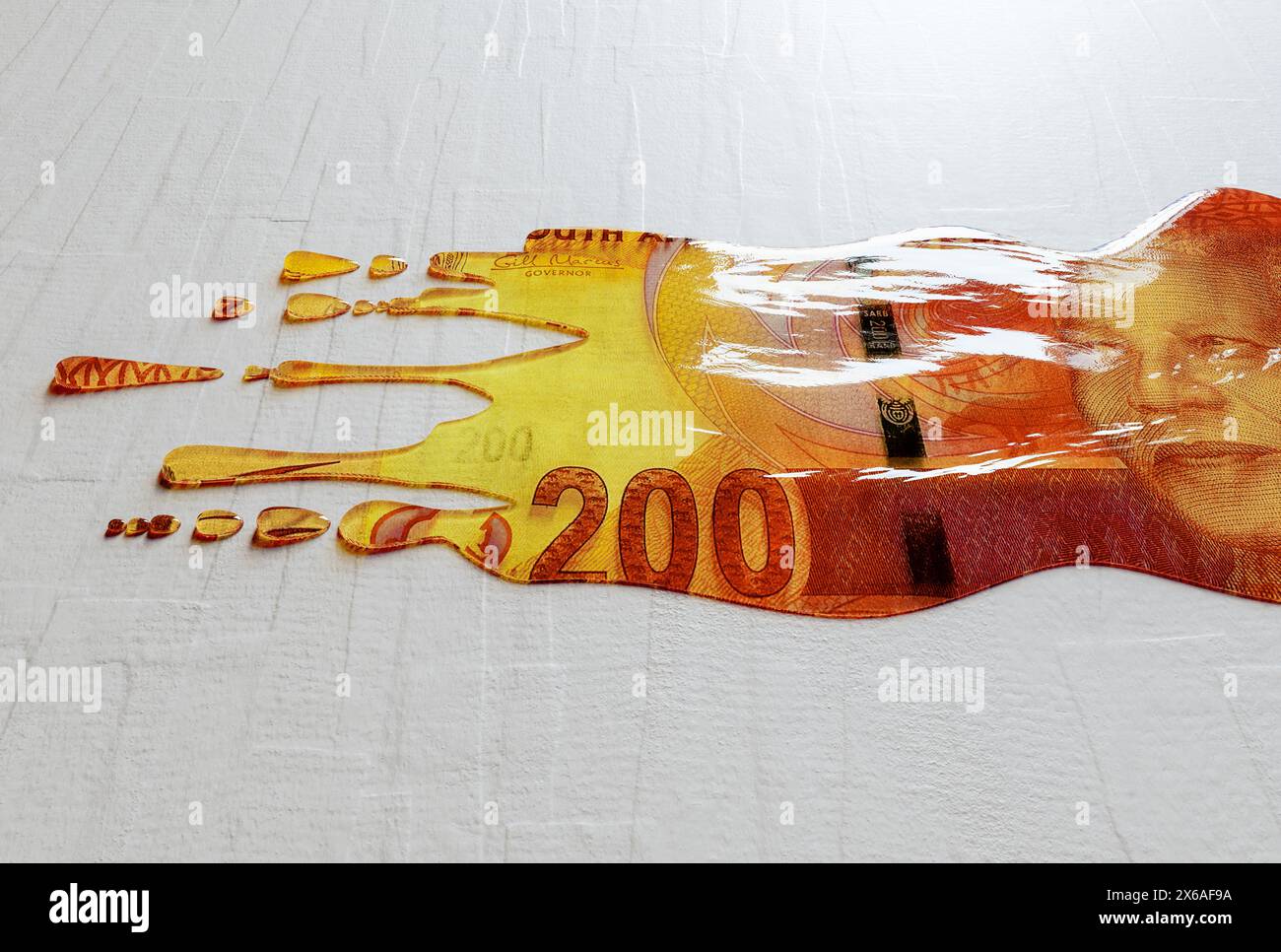 A concept image showing a regular South Africa Rand banknote that is ...