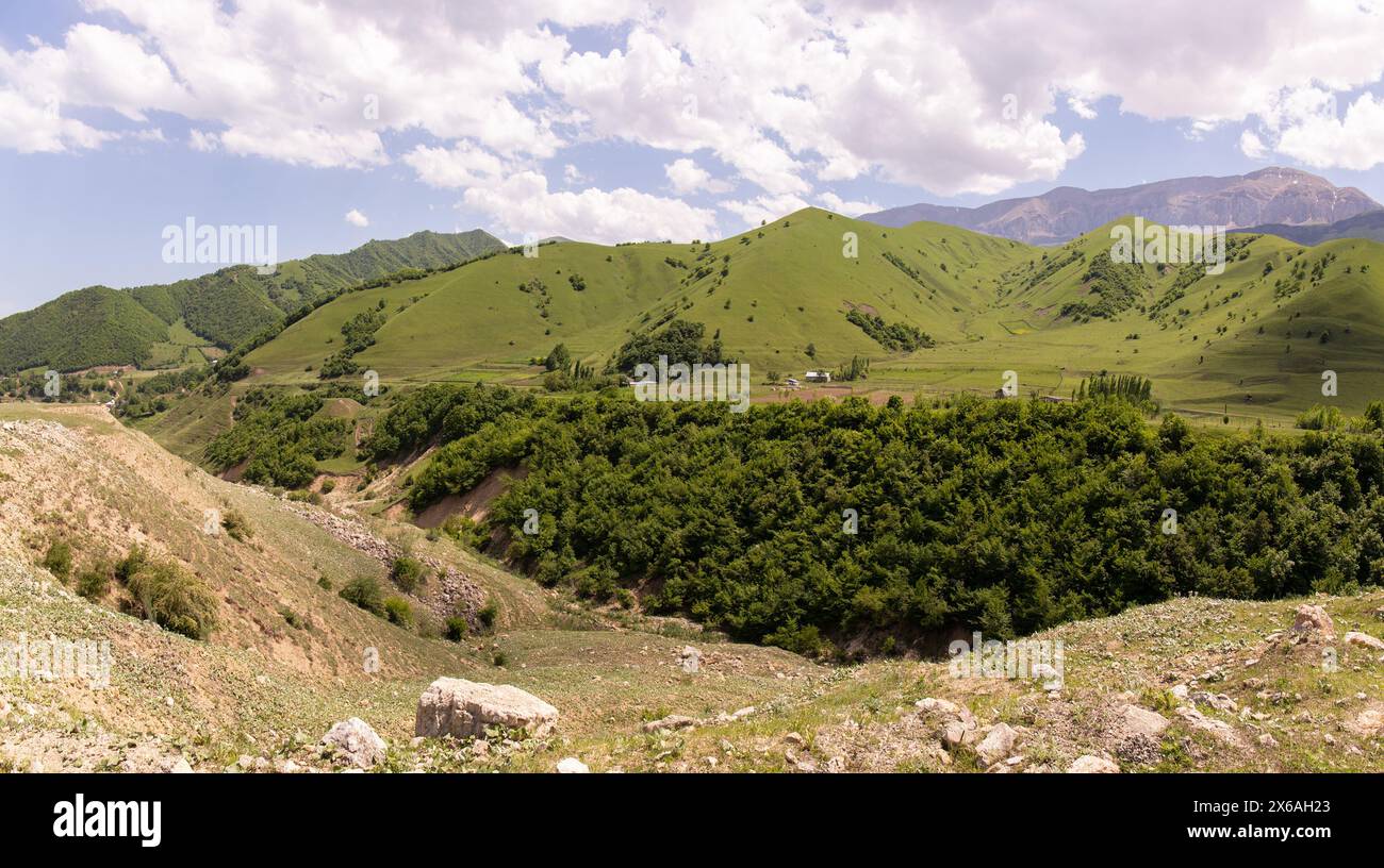 Beautiful green fields and mountains. Kusar region. Azerbaijan Stock ...