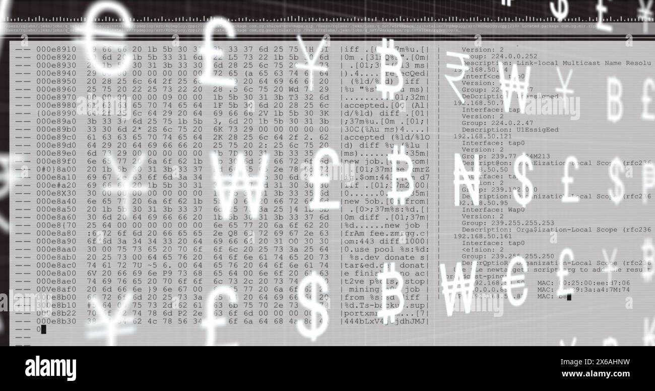 Image of multiple currency symbols moving over data processing against ...