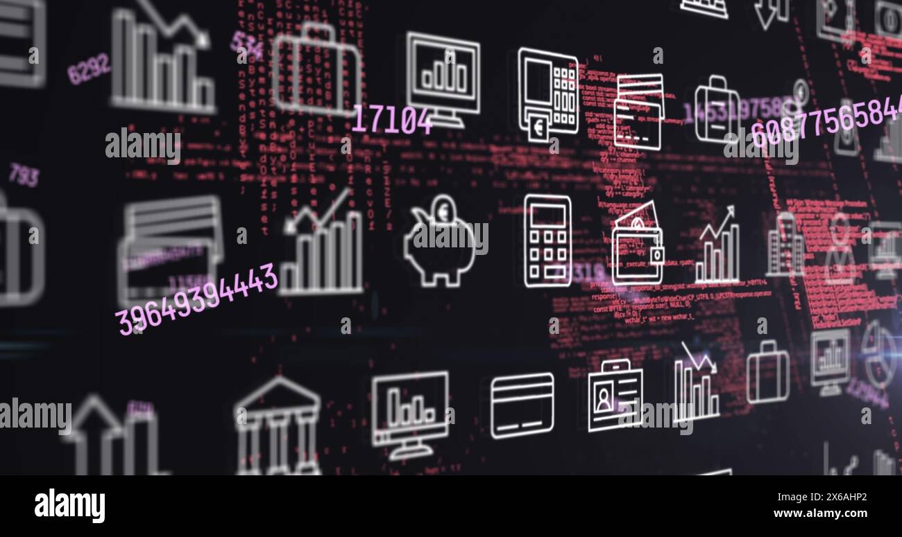 Image of multiple changing numbers and digital icons over data processing and light spot Stock ...