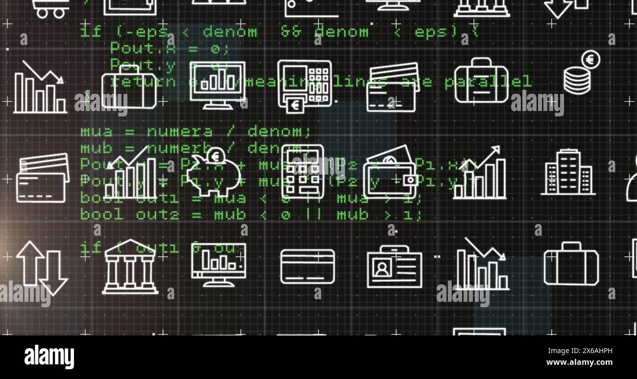 Image of multiple digital icons moving over data processing against black background Stock Photo ...
