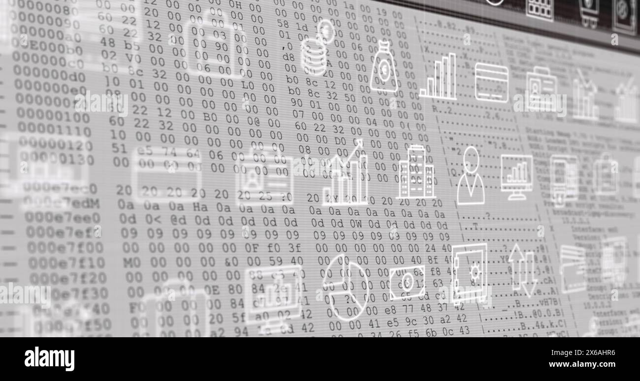 Image of multiple digital icons moving over data processing against ...