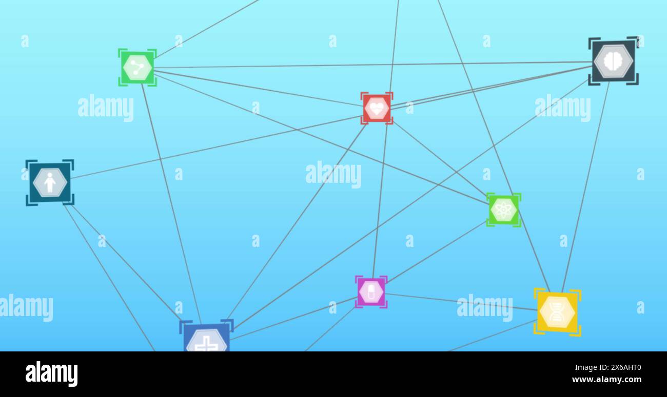 Image of network of connections over sky with clouds Stock Photo - Alamy