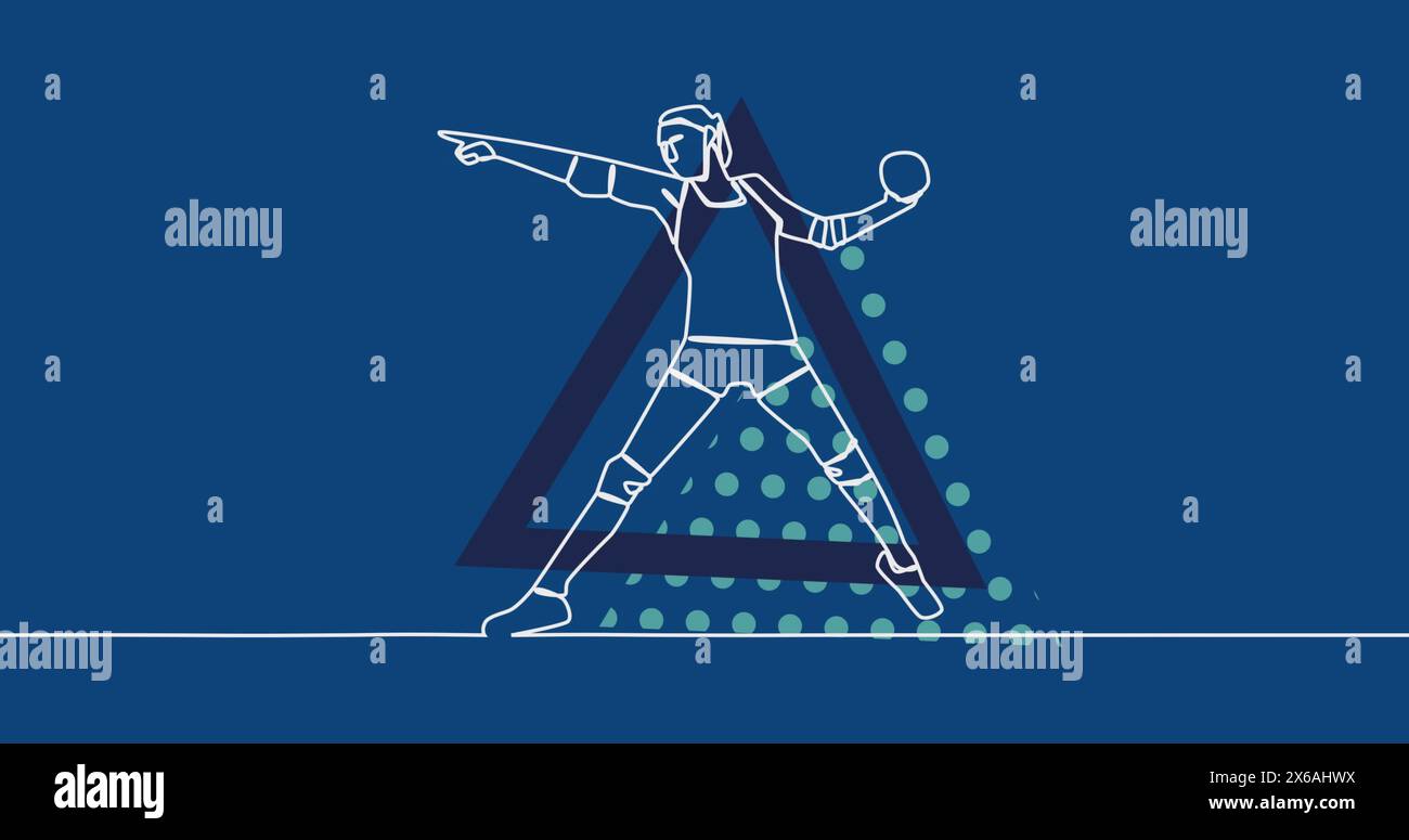 Image of drawing of female handball player throwing ball and triangles ...
