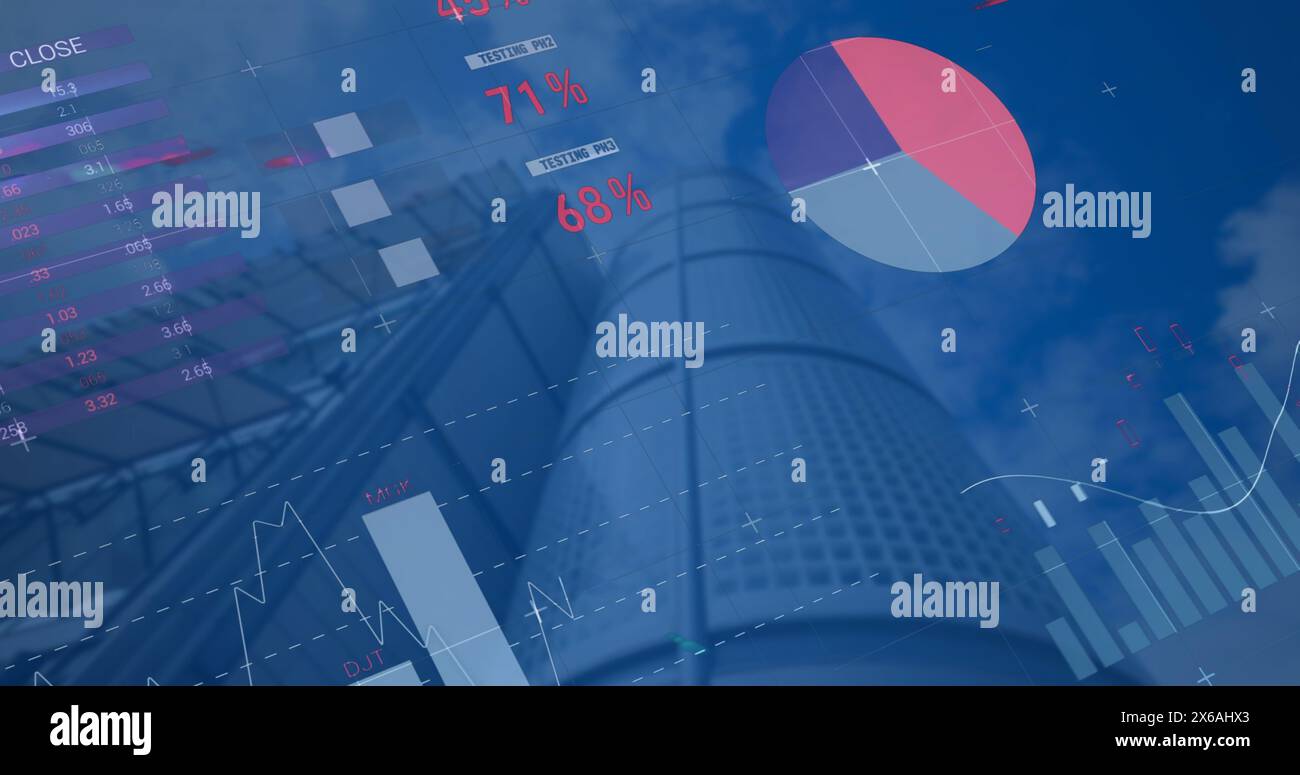 Image of data processing and world map over cityscape Stock Photo - Alamy