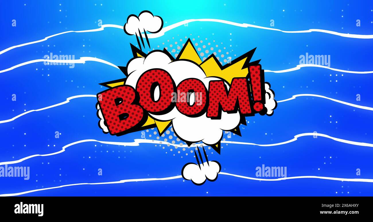 Image of boom text on retro speech bubble and patterned background ...