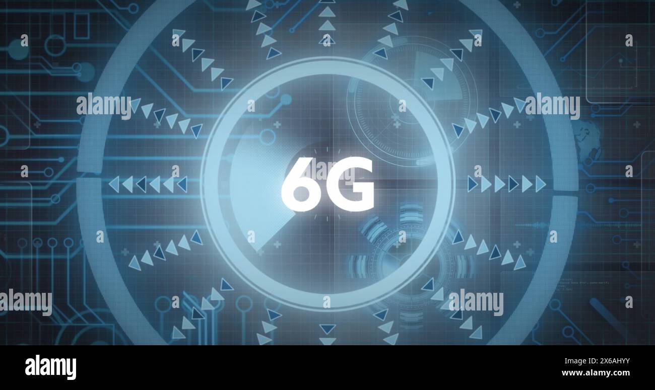 Image Of 6g Text Over Round Scanner And Microprocessor Connections