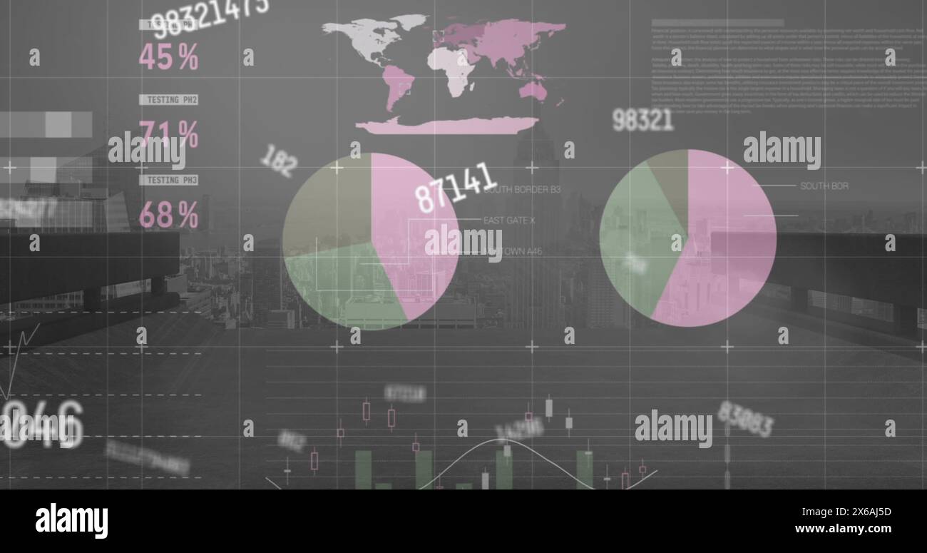 Image of changing numbers and statistical data processing against ...