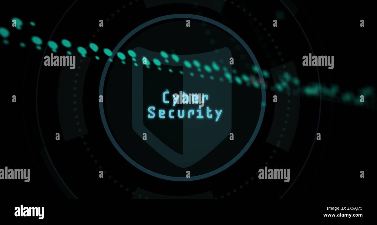 Image Of Data Processing Against Cyber Security Text Banner And Eye Retina Scanner Cyber