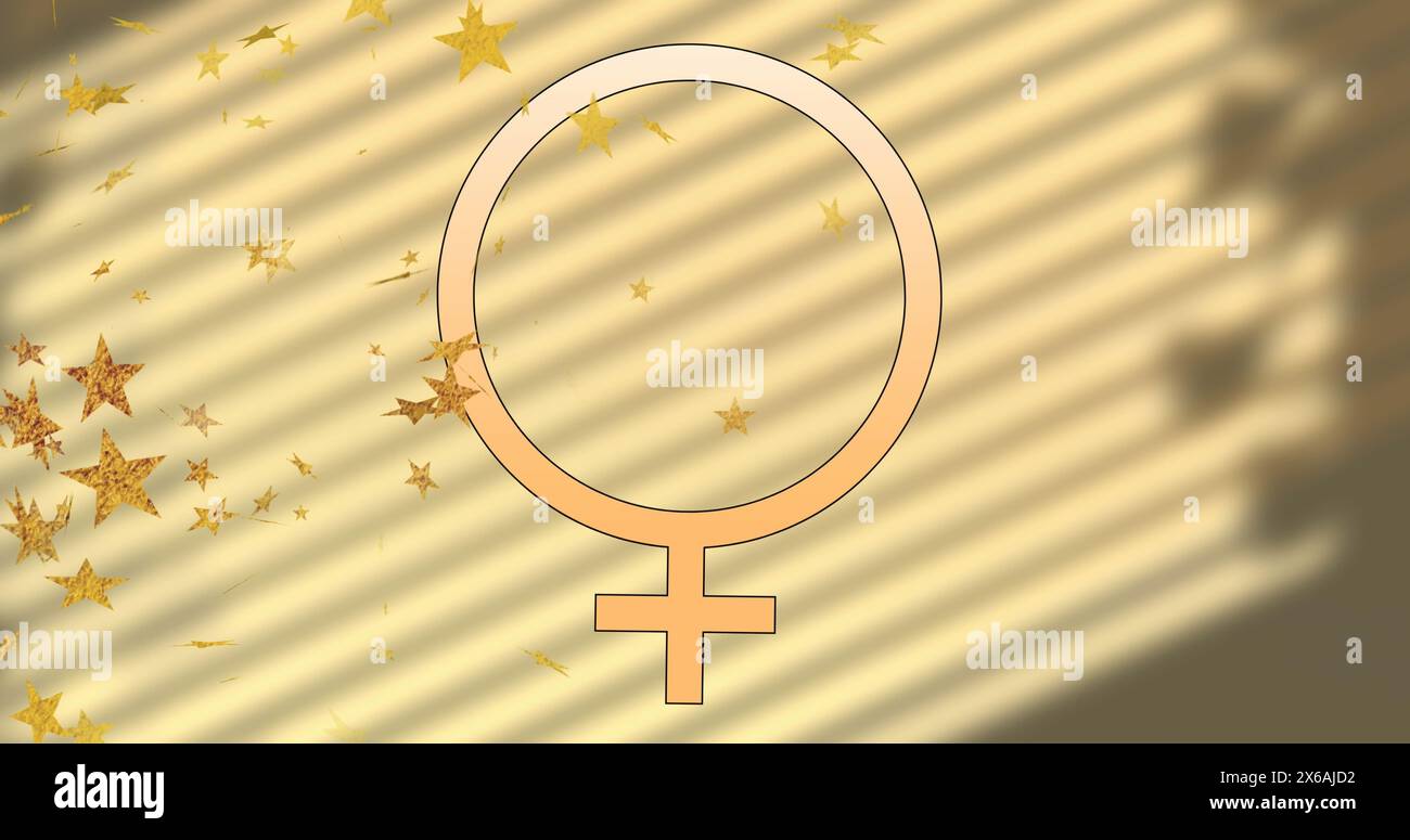 Image of stars falling over female sing over shadows on wall Stock ...