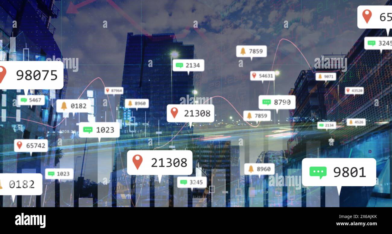 Image of icons with counter, multiple graphs, time-lapse of vehicles ...
