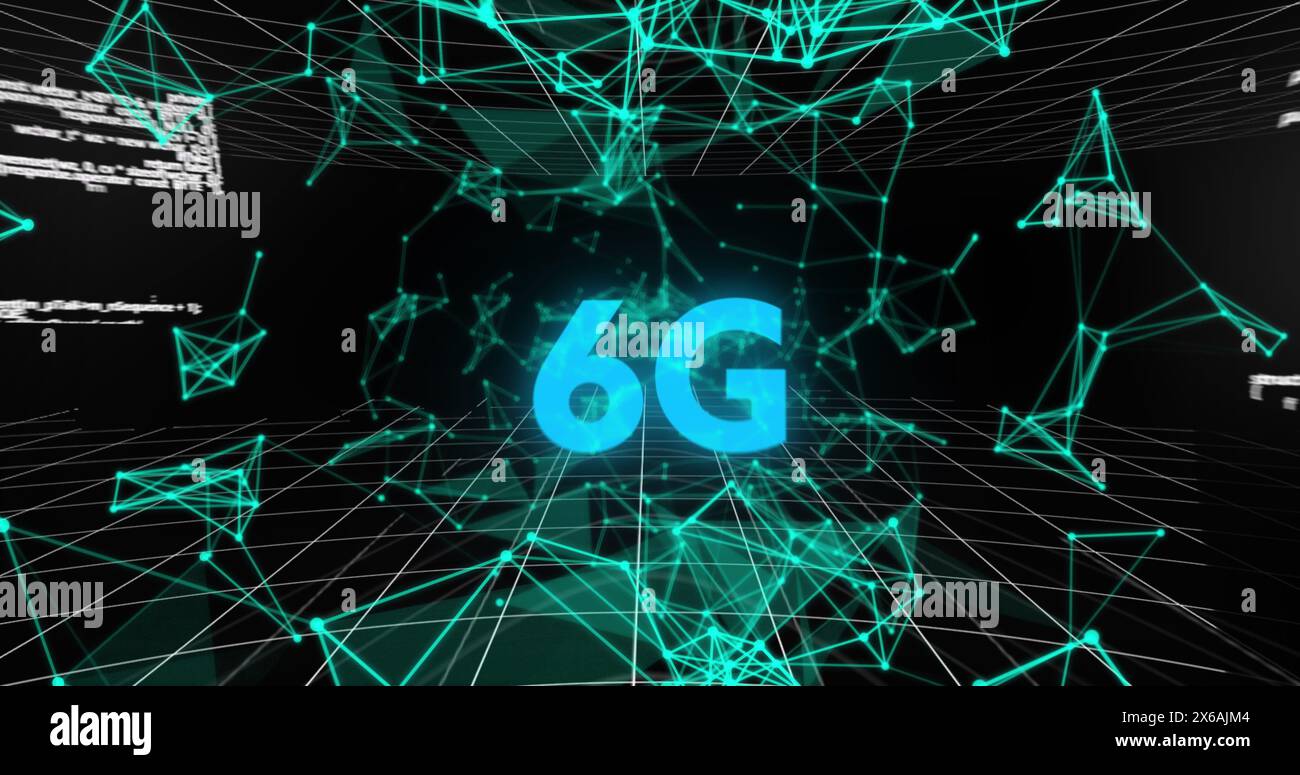 Image of scope scanning, 6g text, network of connections and data processing Stock Photo - Alamy