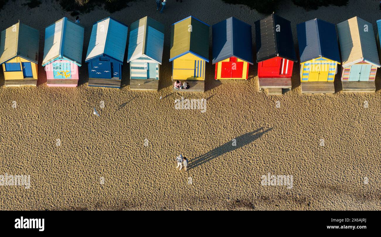 Melbourne Australia. Aerial view of the Brighton Beach bathing boxes on ...