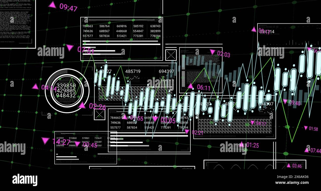 Image of interfaces with data processing against black background Stock Photo - Alamy