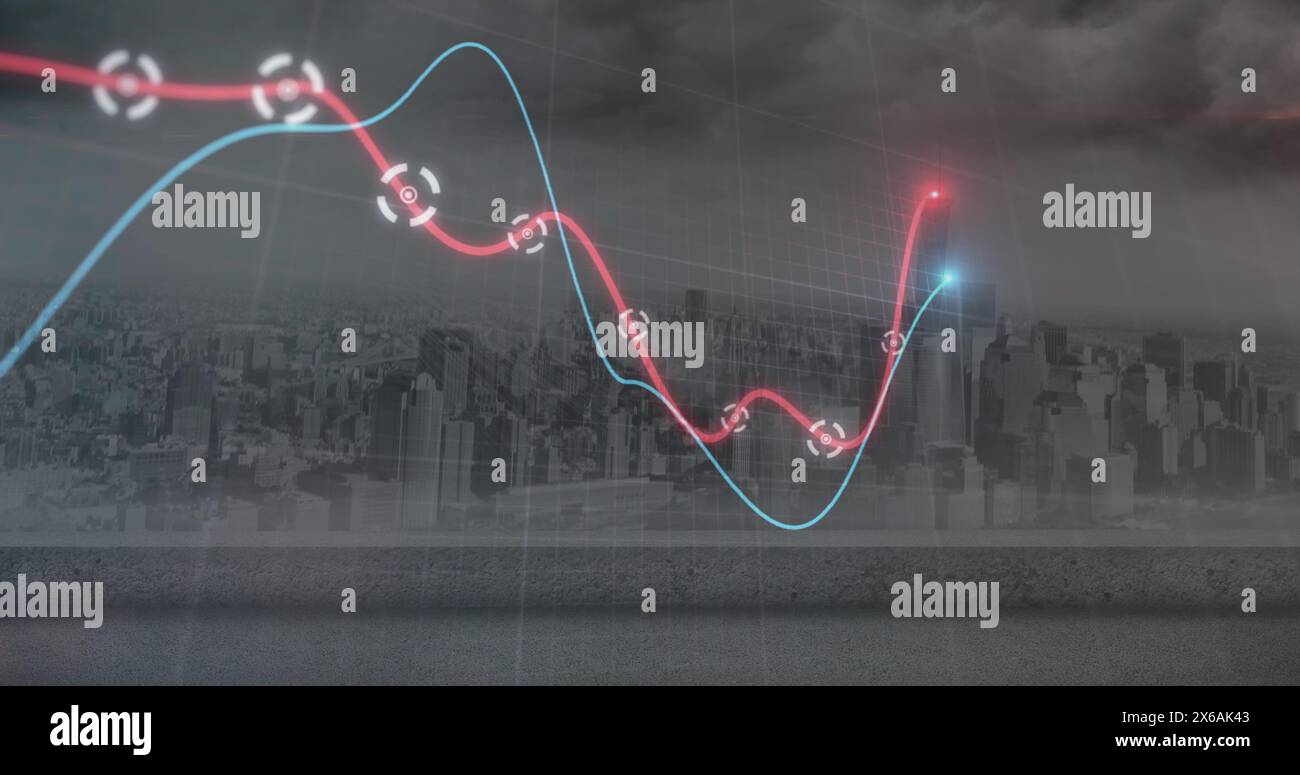 Image of glowing graphs moving against aerial view of cityscape Stock ...