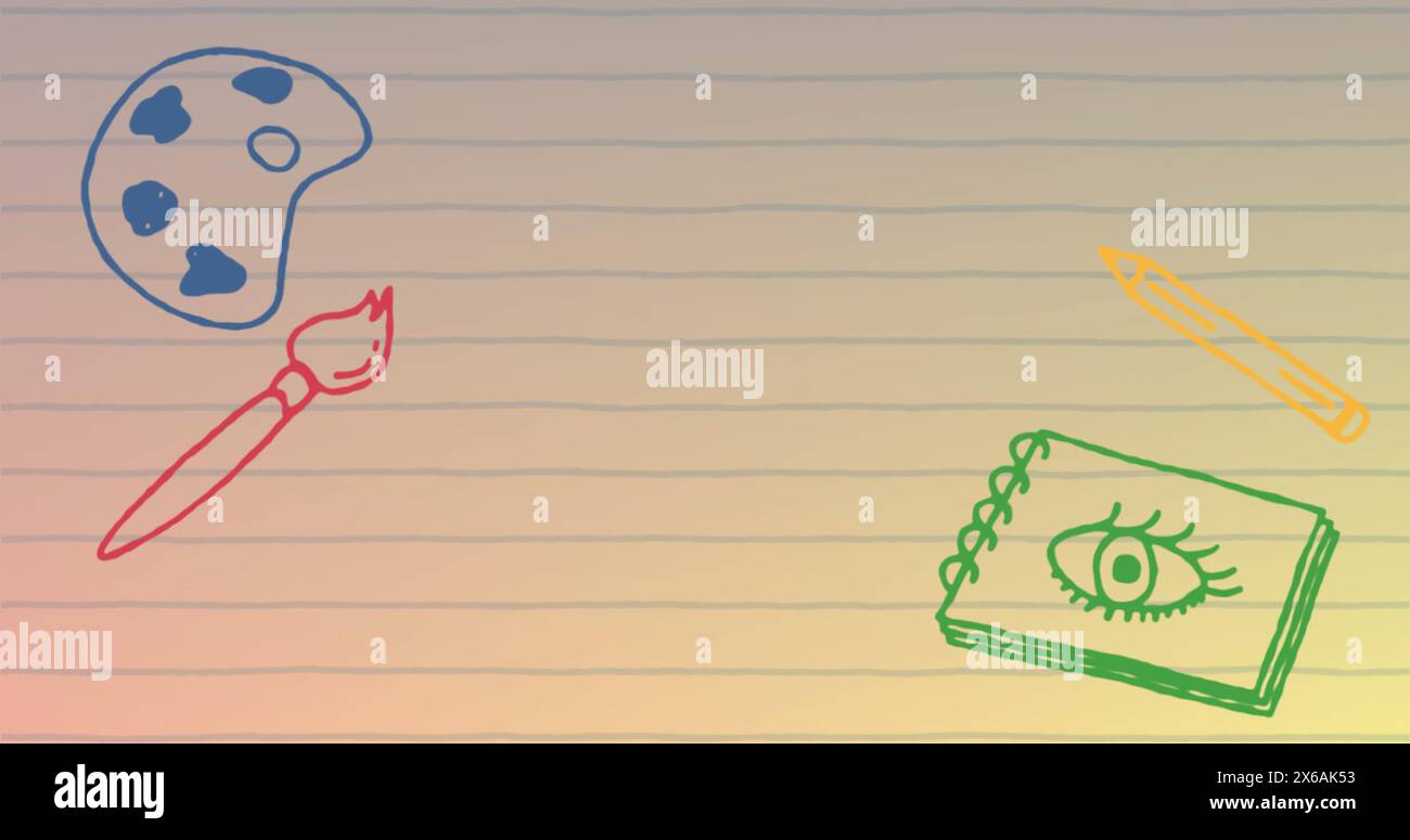 Image of multiple school concept icons against copy space on white ...