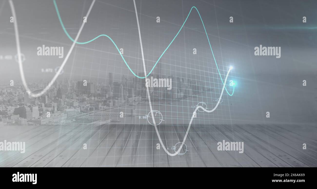 Image of glowing graphs moving against aerial view of cityscape Stock ...