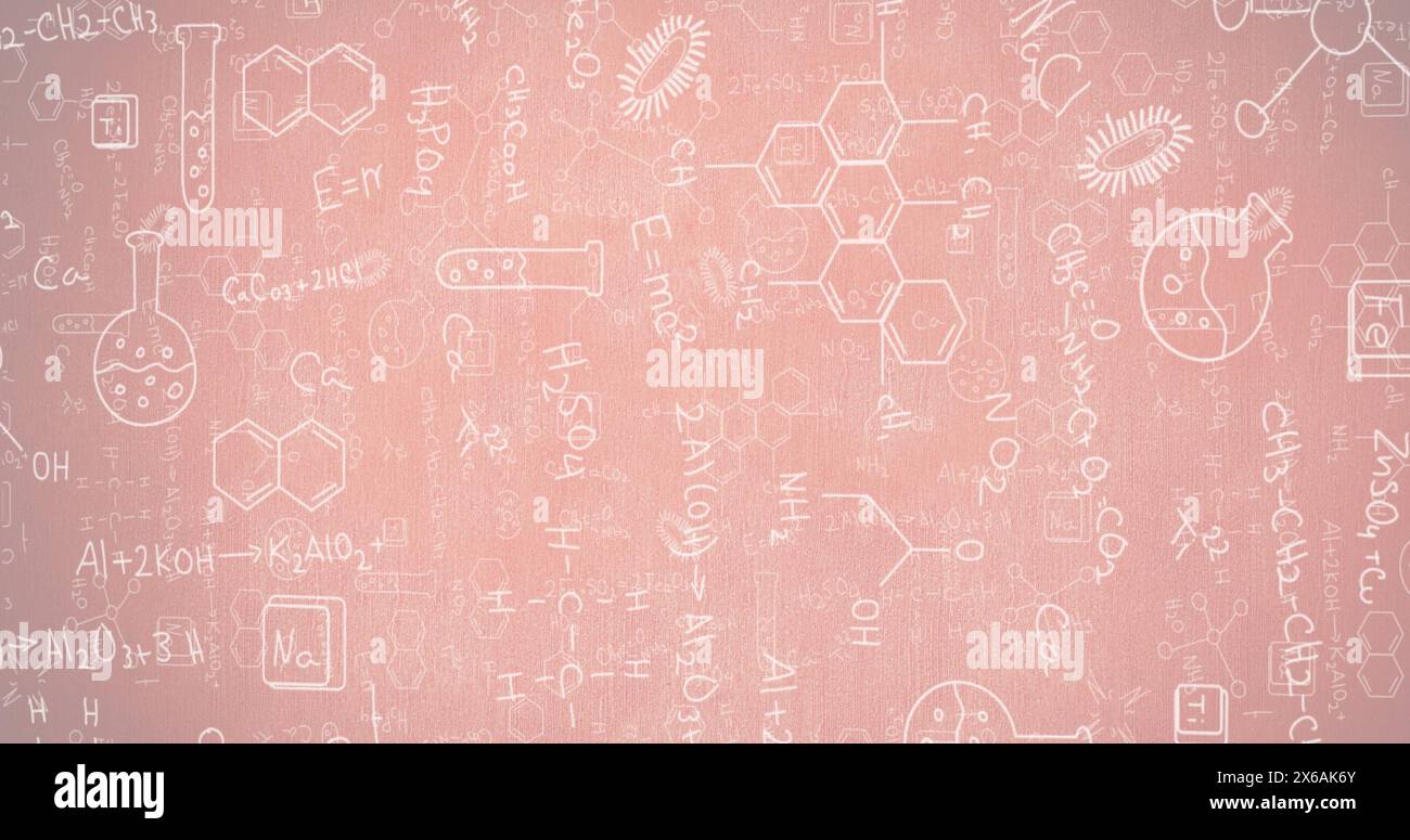 Image of science concept icons and formulas against pink gradient ...