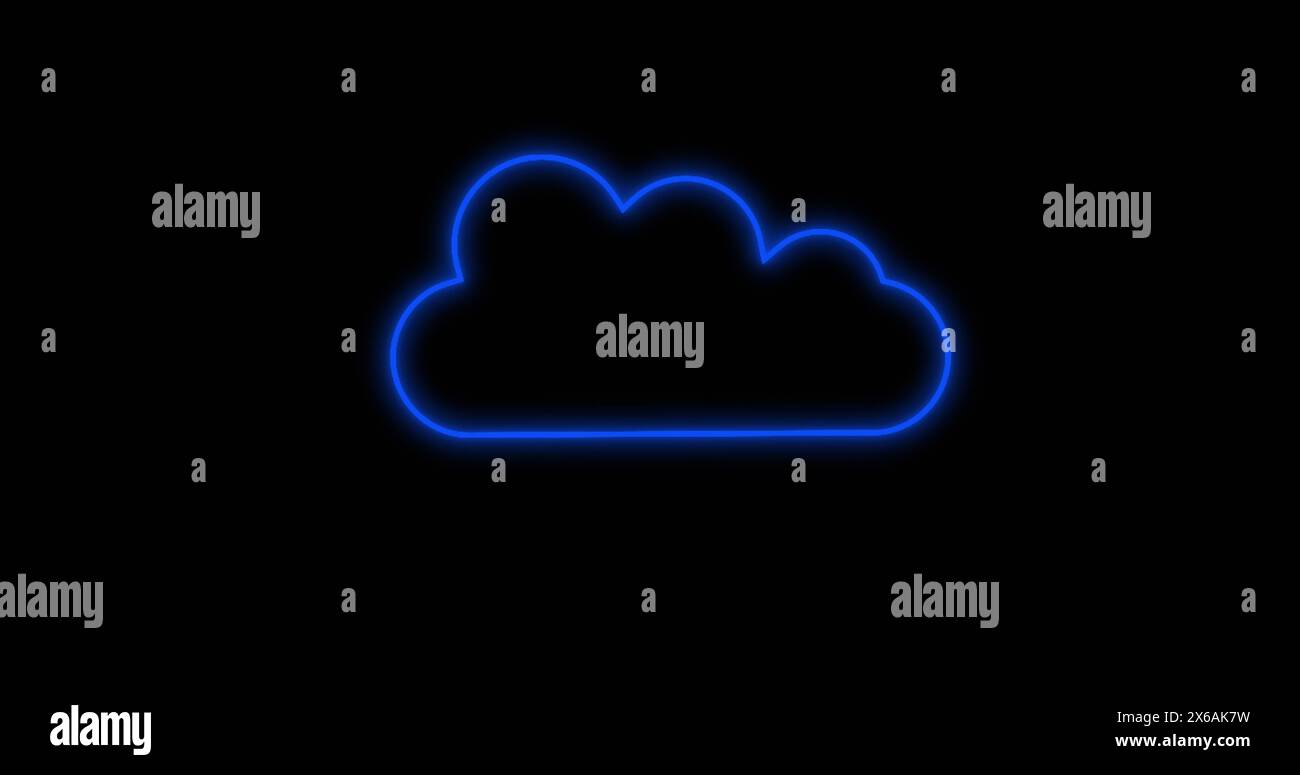 Image of blue neon cloud icon flickering on black background Stock ...