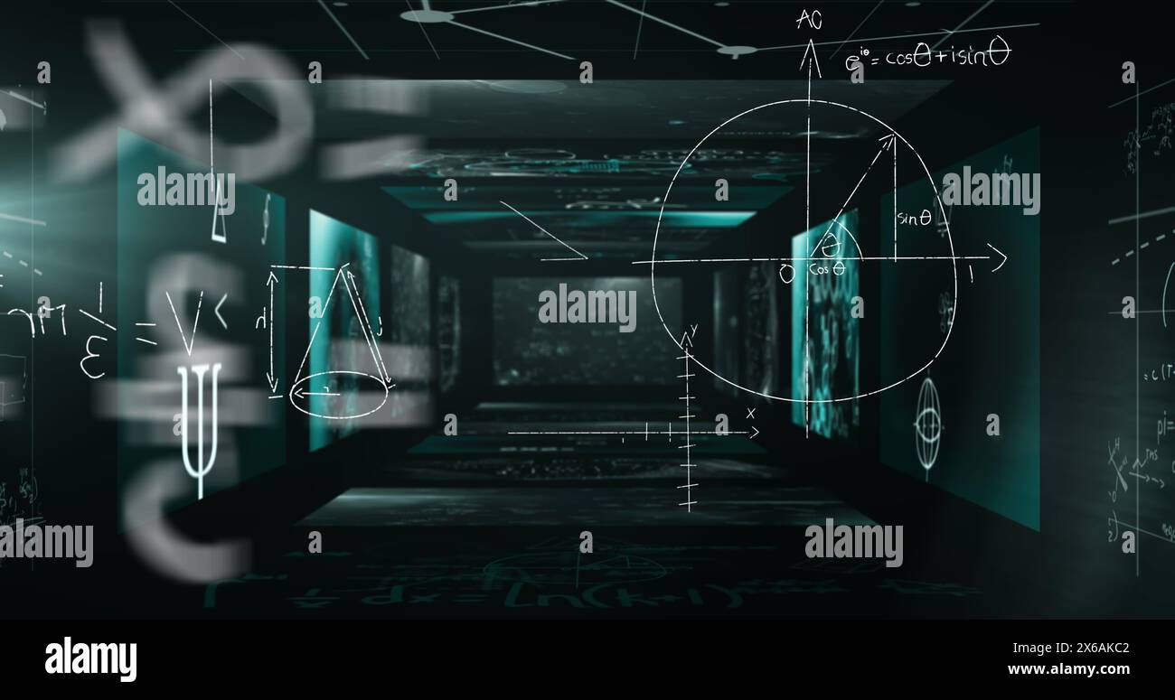 Image of mathematical equations over black background Stock Photo - Alamy