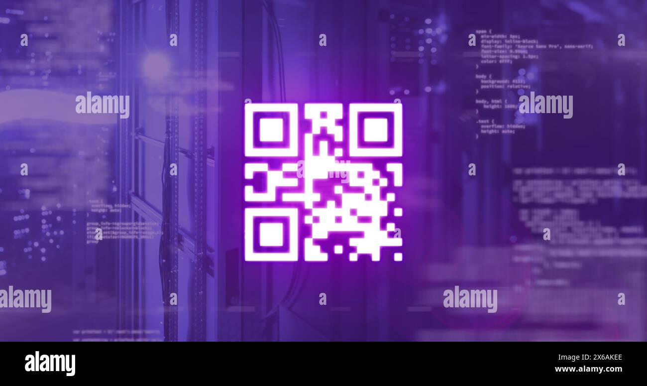 Image of qr code over data processing and server room Stock Photo - Alamy
