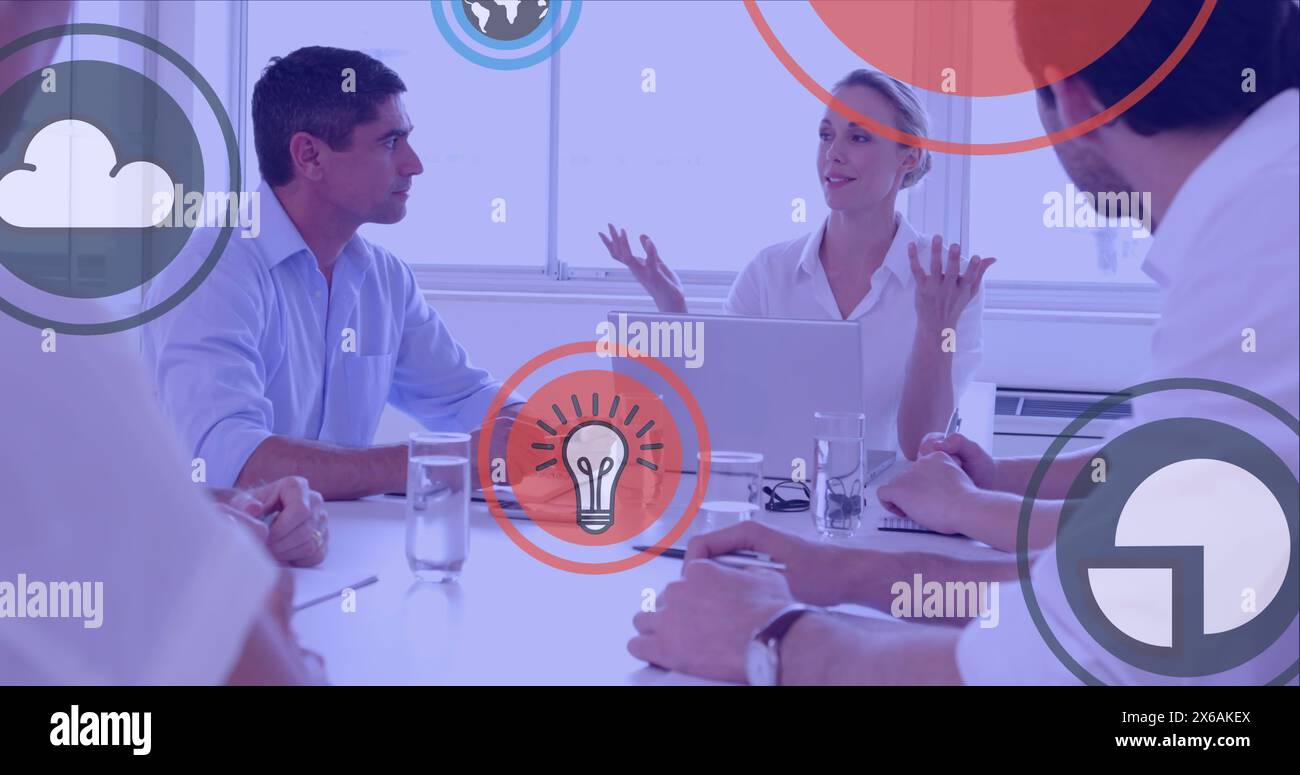 Digital icons floating against team hi-res stock photography and images ...