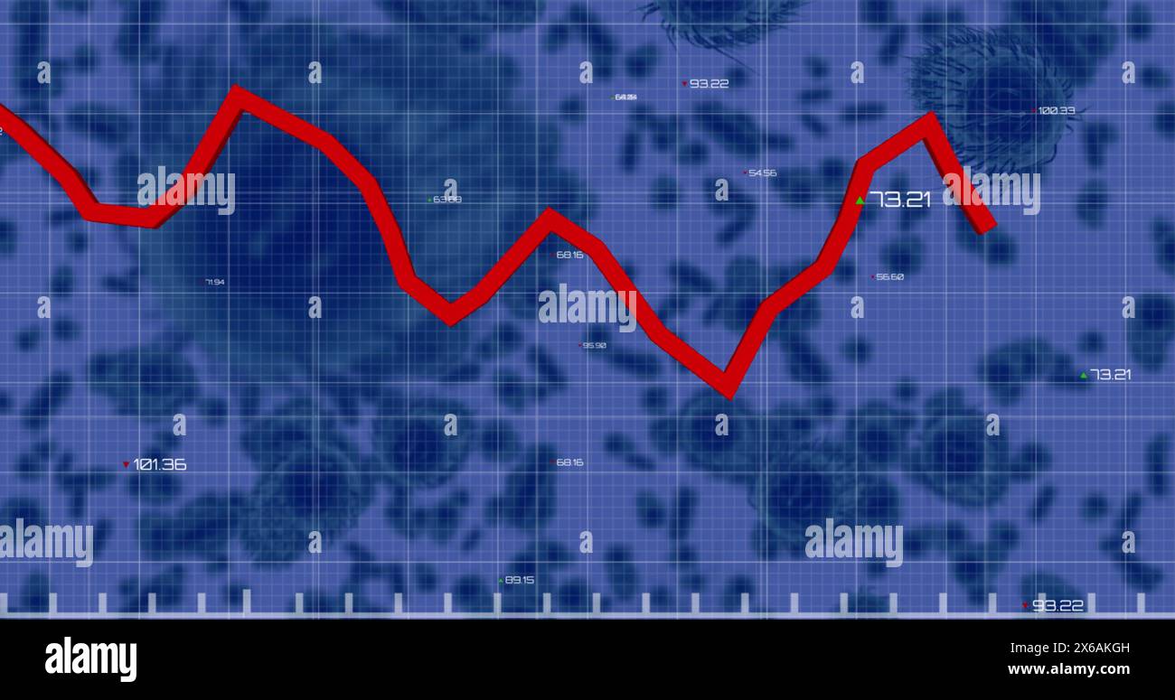 Image of red graph with data processing over virus cells Stock Photo ...