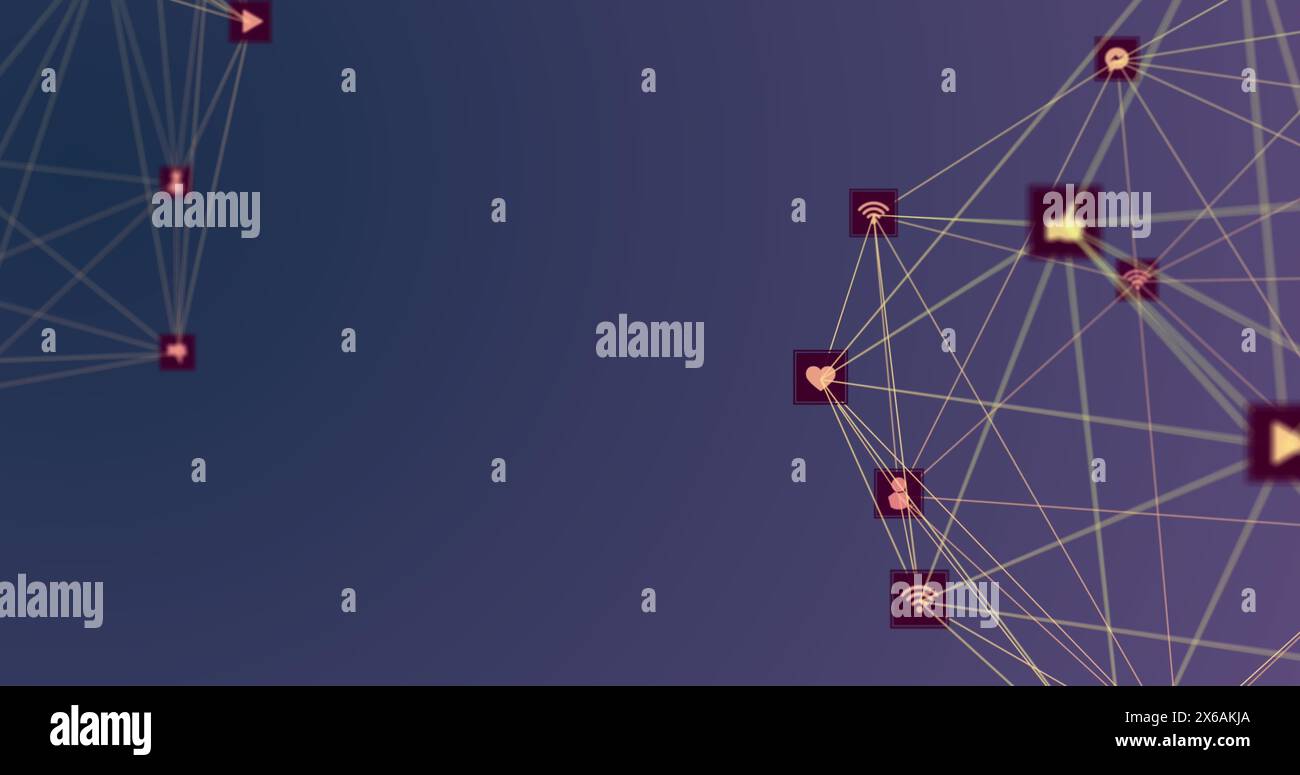Image of network of connections with icons over violet background Stock ...