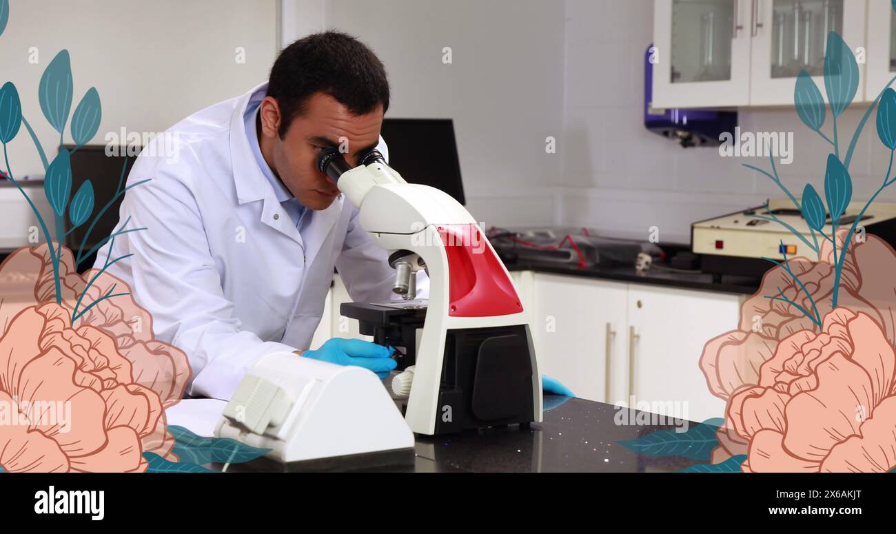 Image of scientific data processing over male caucasian scientist using ...