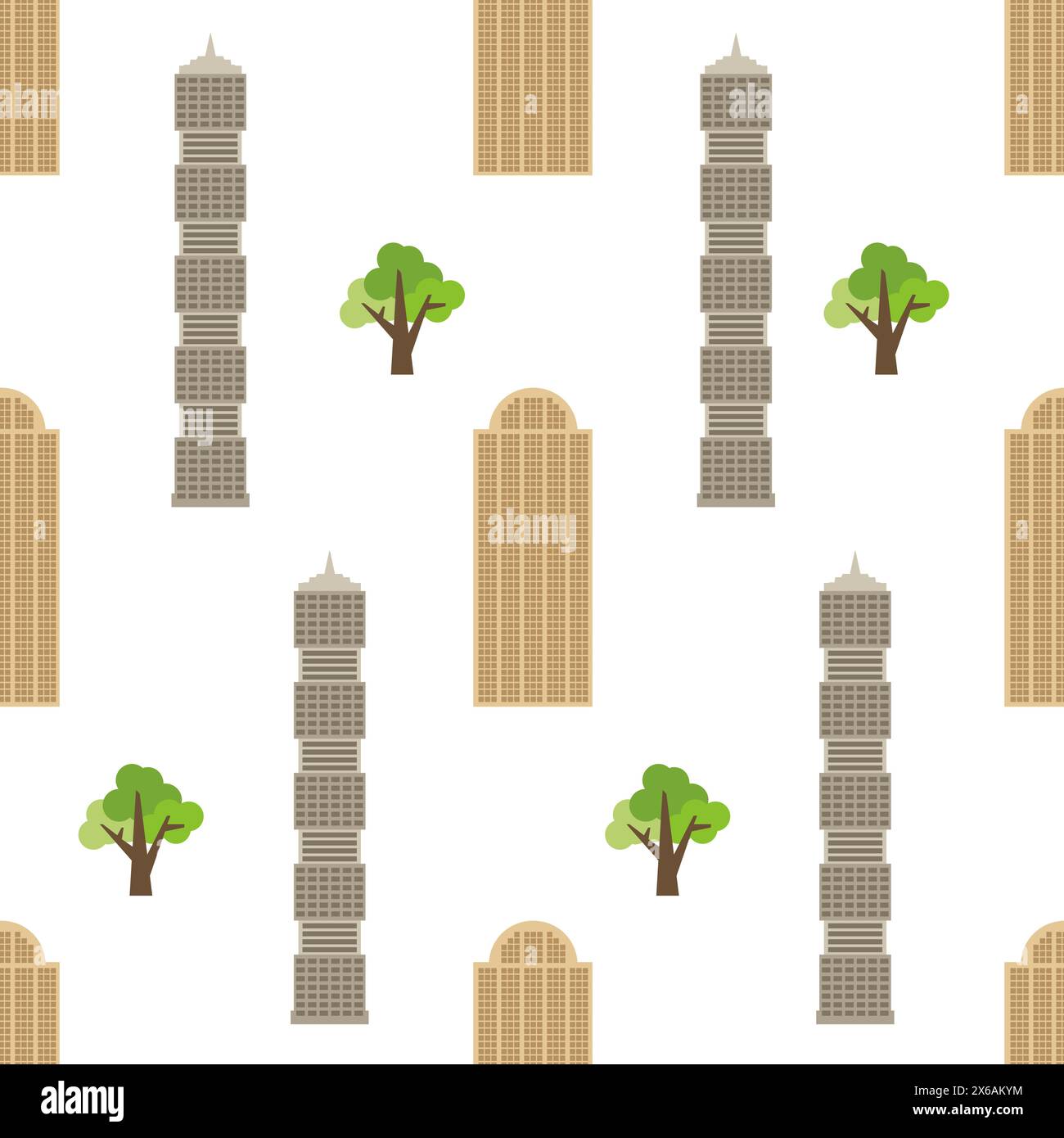 Seamless city background with modern houses and green trees. Vector ...