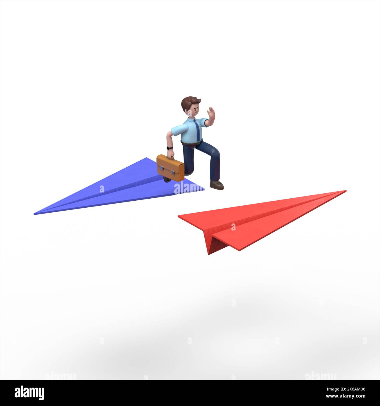 3D illustration of Asian man Felix jumps from one plane to another ...