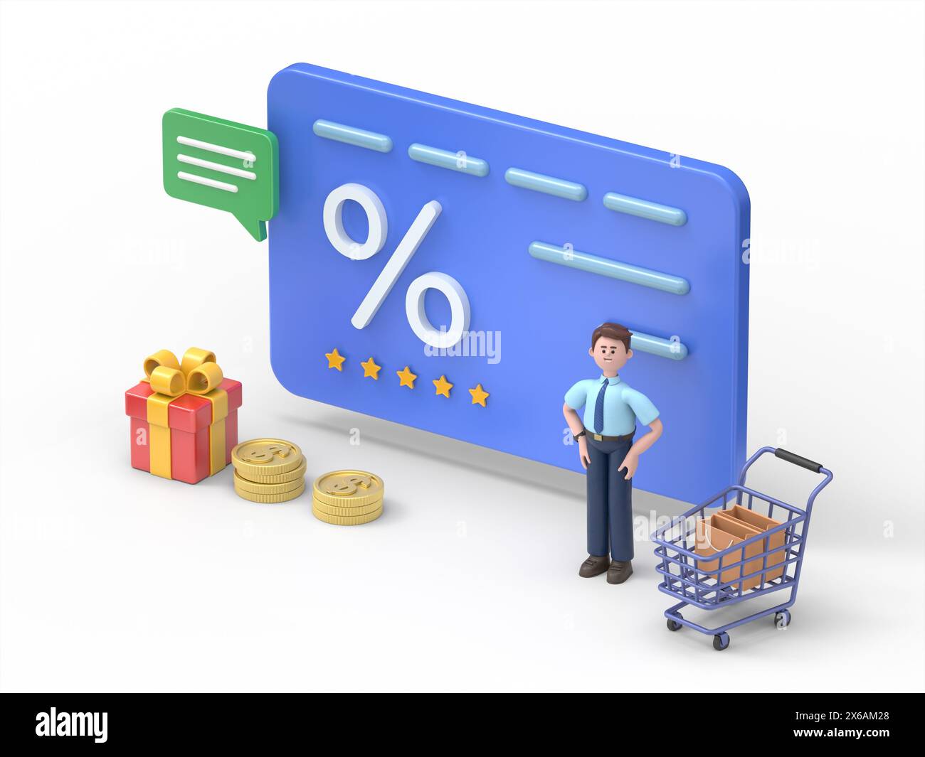 3D illustration of Asian man Felix Standing near Shopping Discount ...