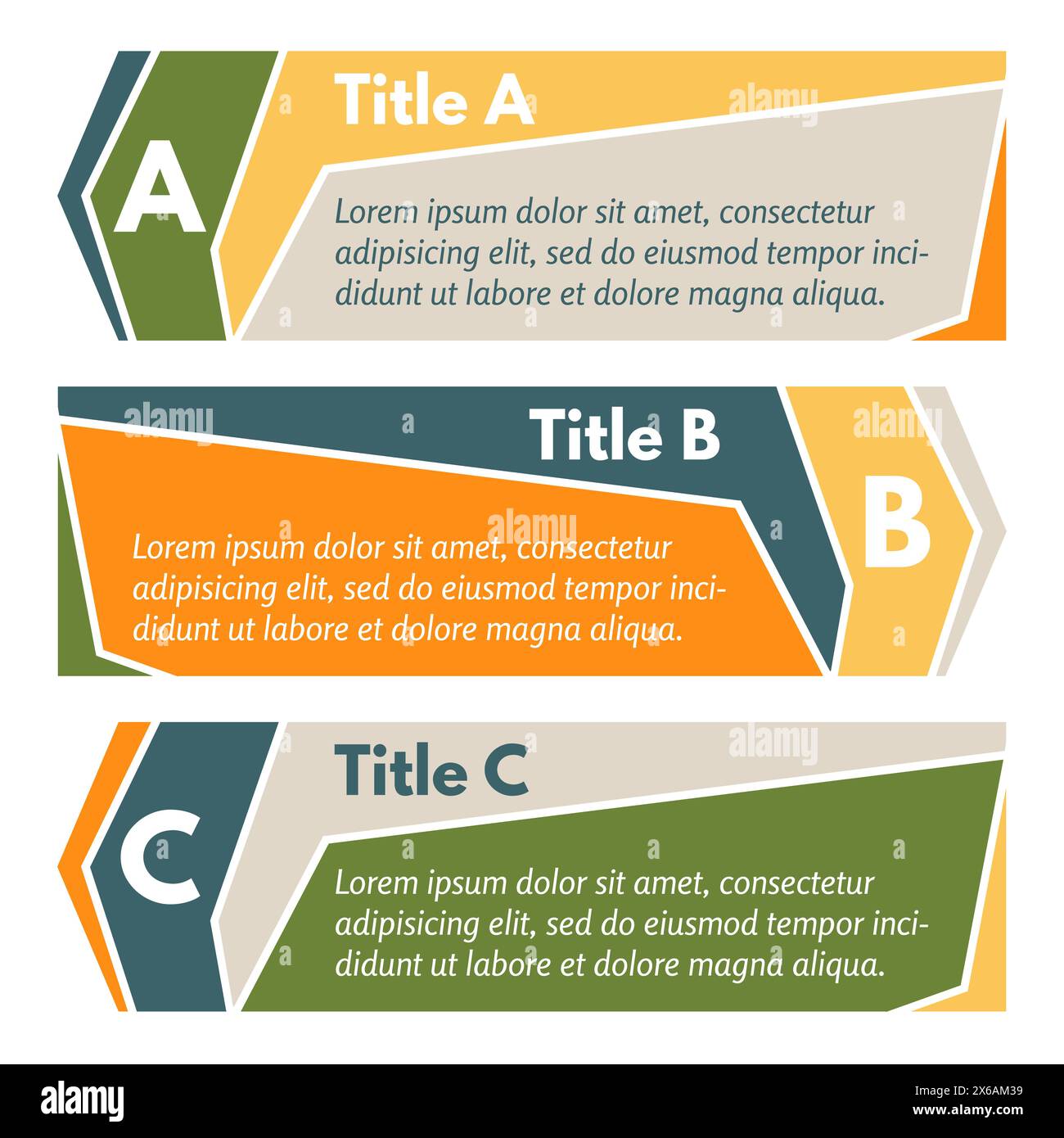 Set of three horizontal colorful options banners. Step by step ...