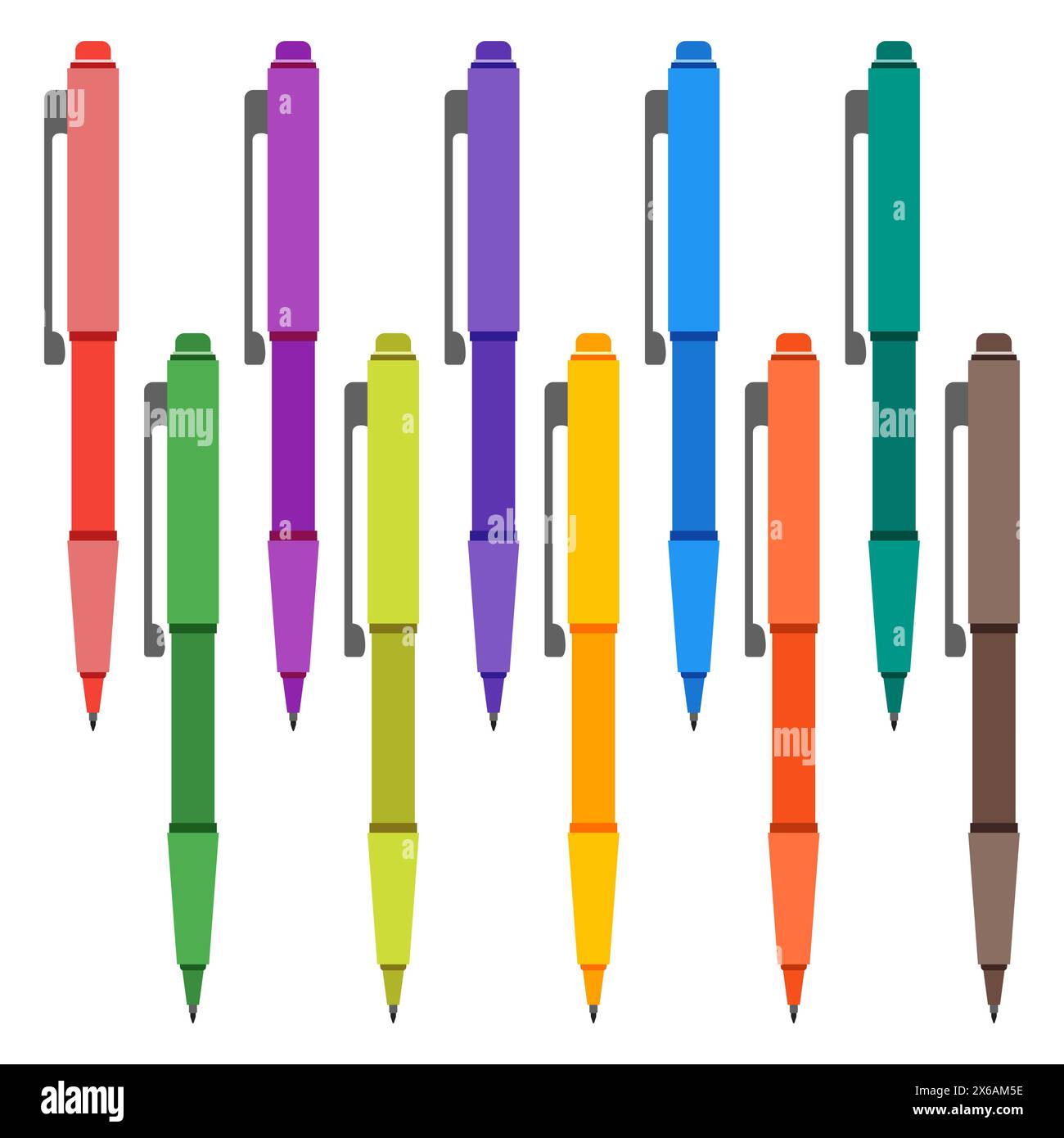 Set of multi-colored pens on a white background. Vector illustration ...