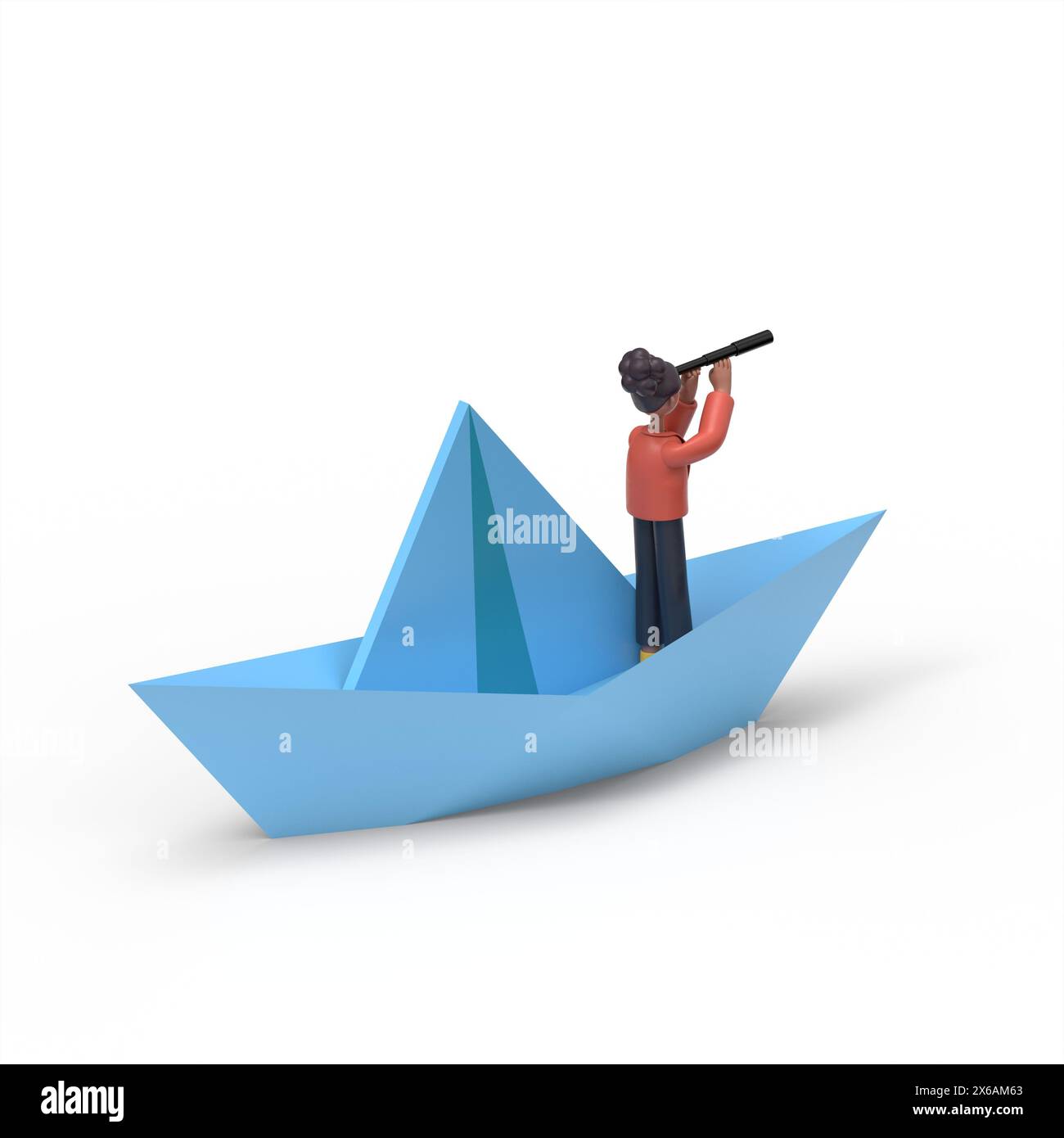 3D illustration of african american woman Coco with a telescope sails ...