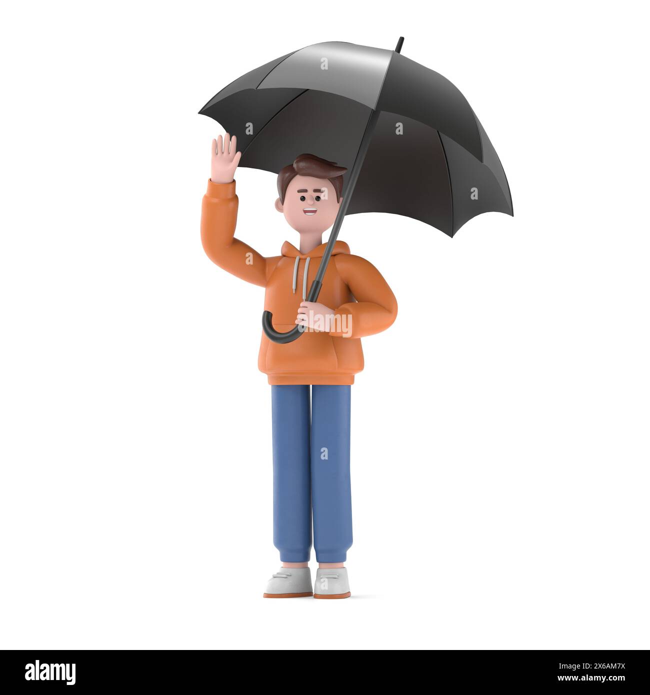 3D illustration of male guy Qadir with umbrella. The concept of ...