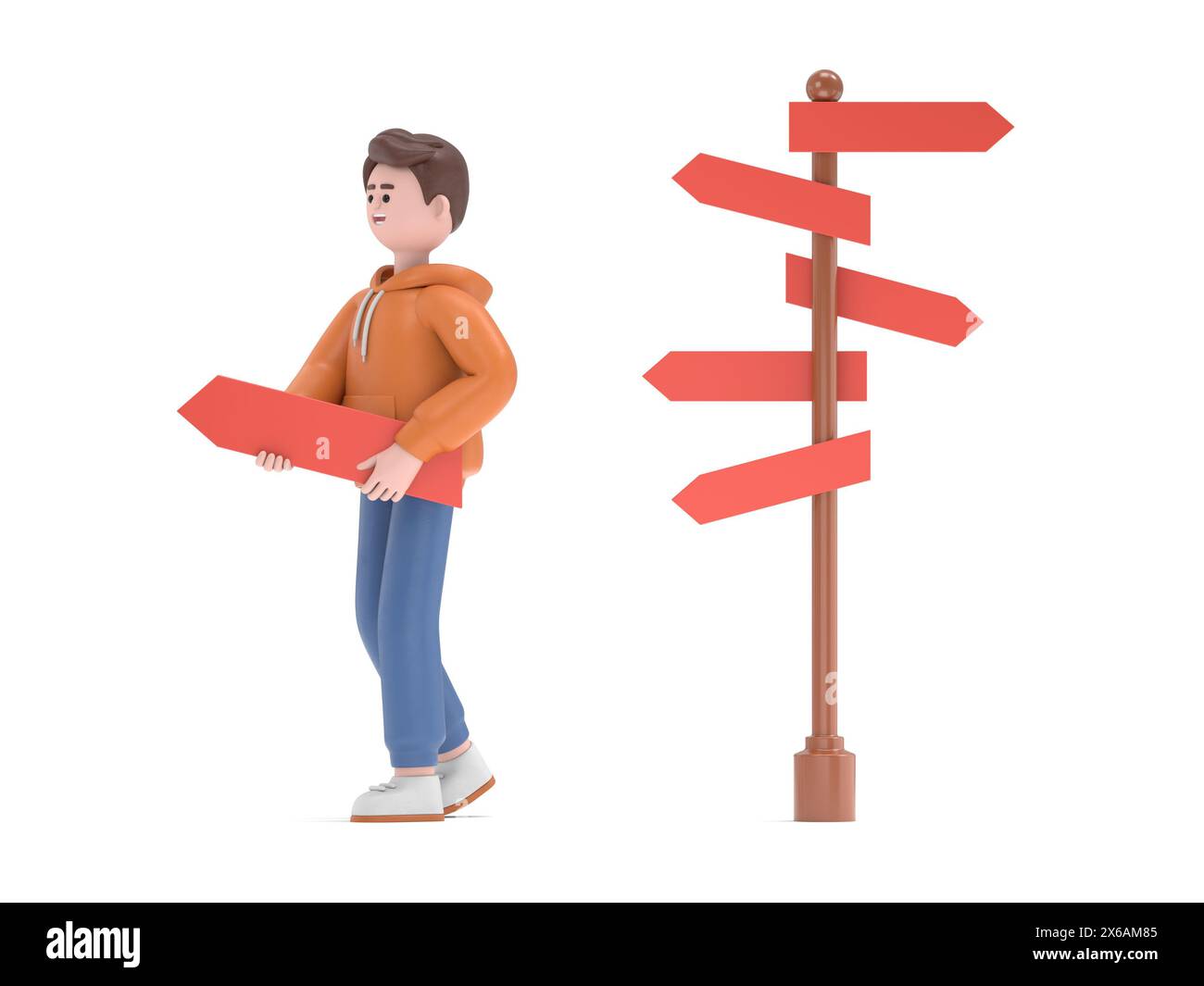 Choose the direction. Directinal concept, 3D illustration in cartoon ...
