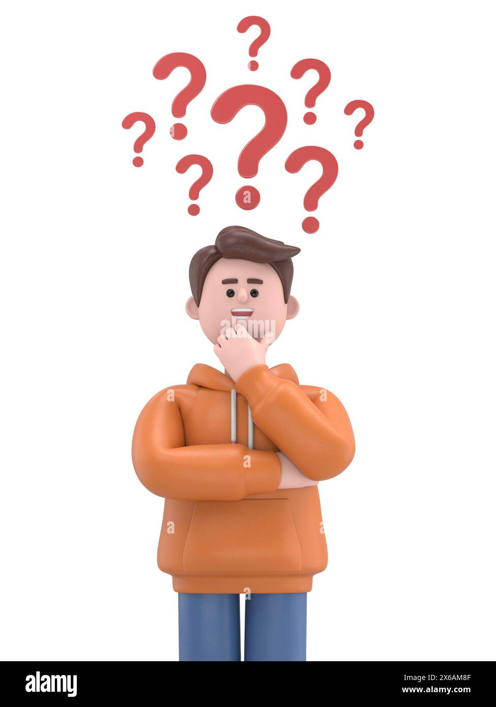 Making a decision with arrows and question mark above head. 3D ...