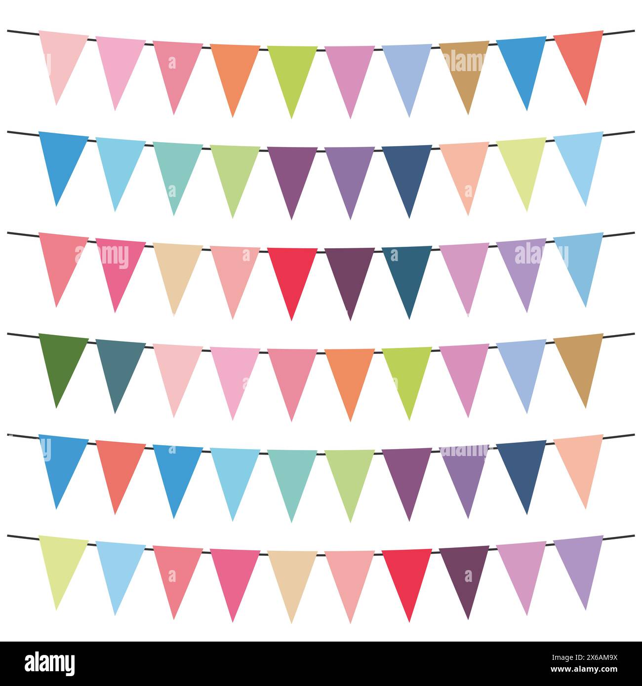 Colorful flags and bunting garlands for decoration. Decor elements with ...